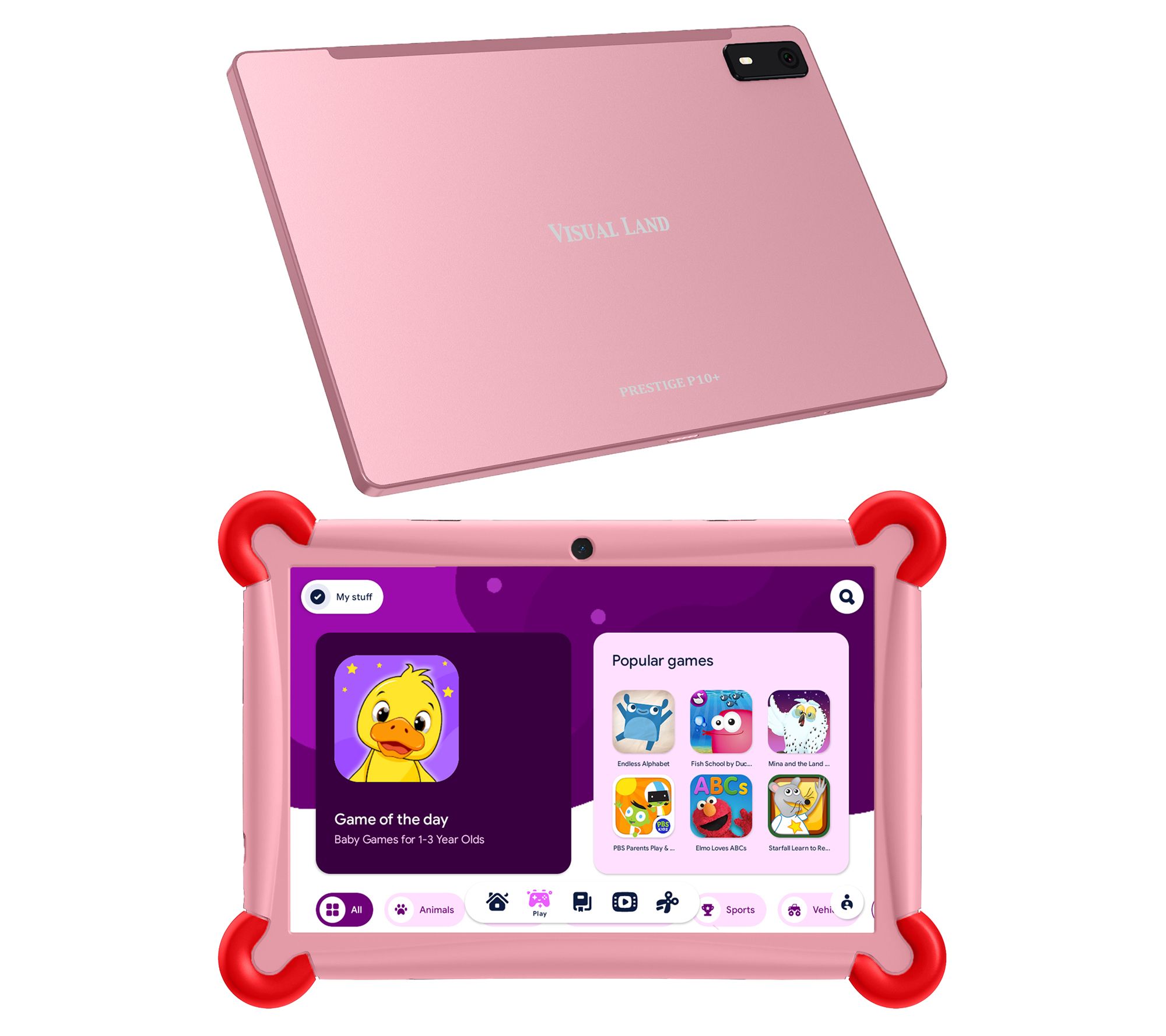 Visual Land Kids 10" 64GB Tablet with Two-Tone Bumper Case - QVC.com
