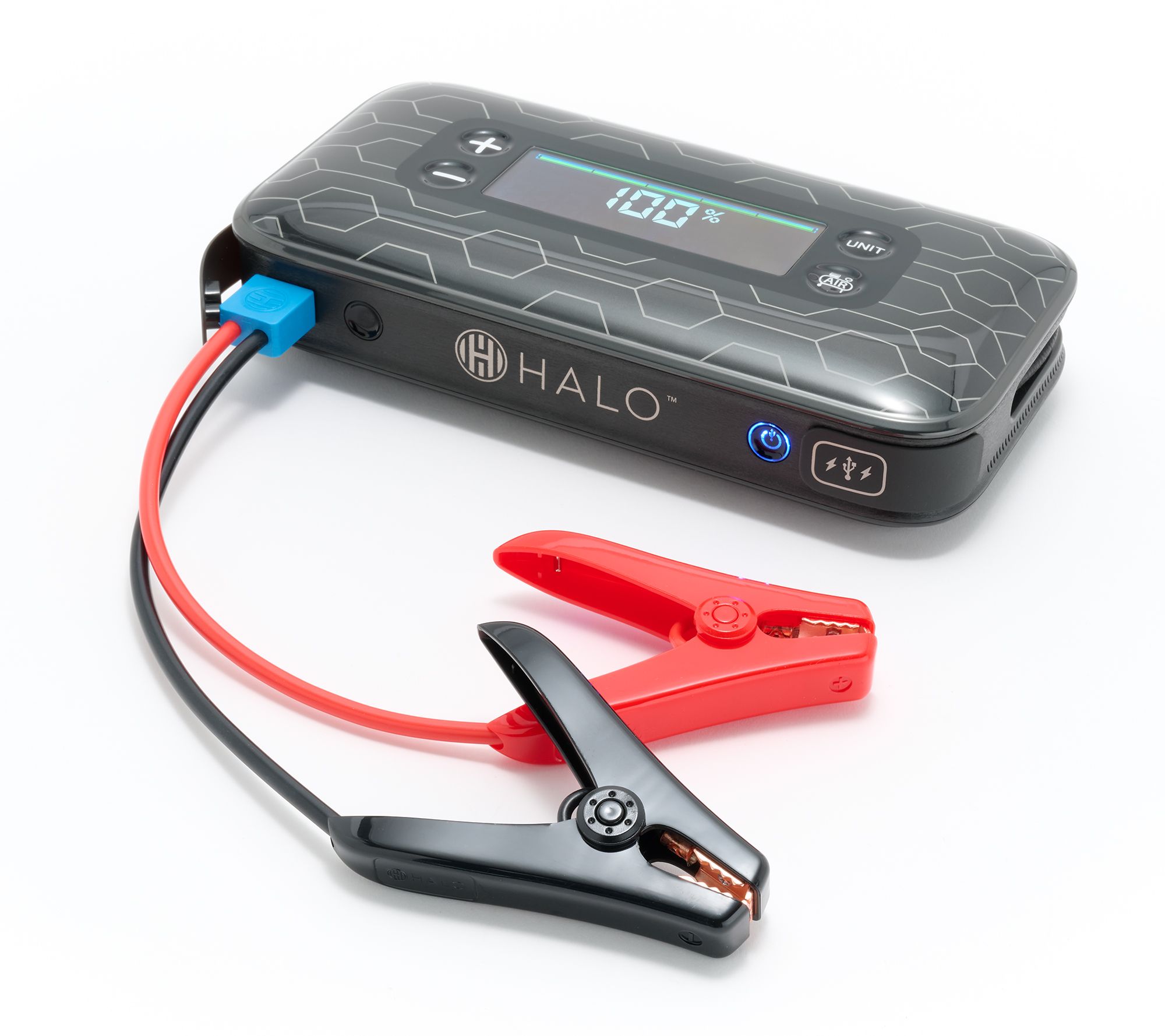 Halo car charger with air compressor store