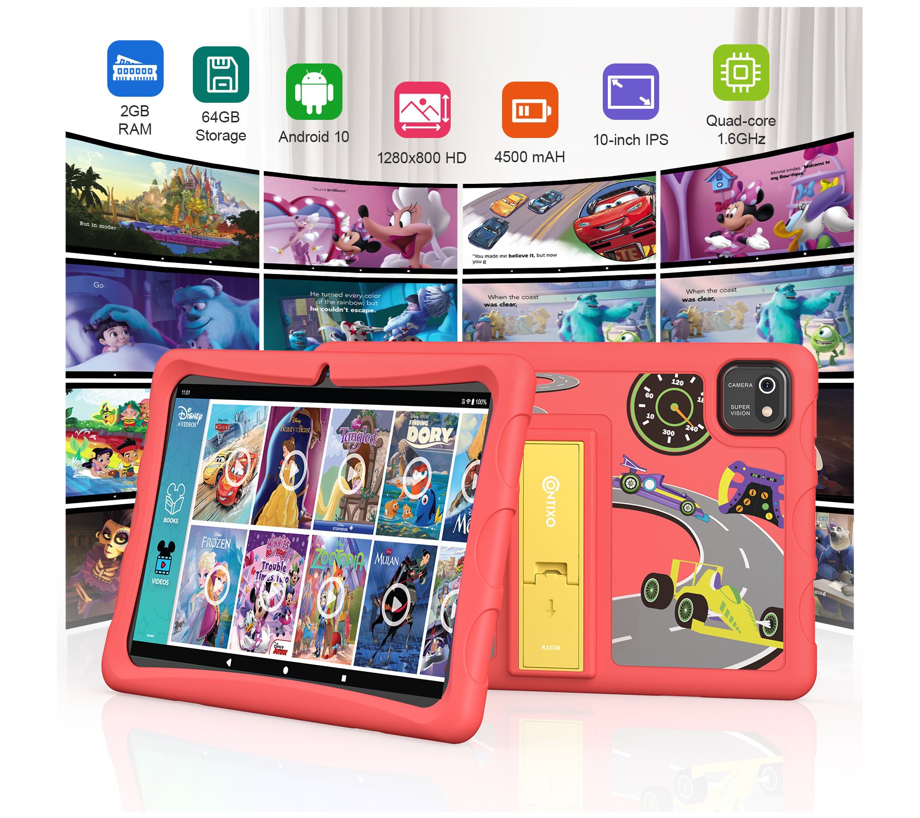 Contixo K103B 64GB Kids Tablet w/ 80 DisneyBooks & Case - QVC.com