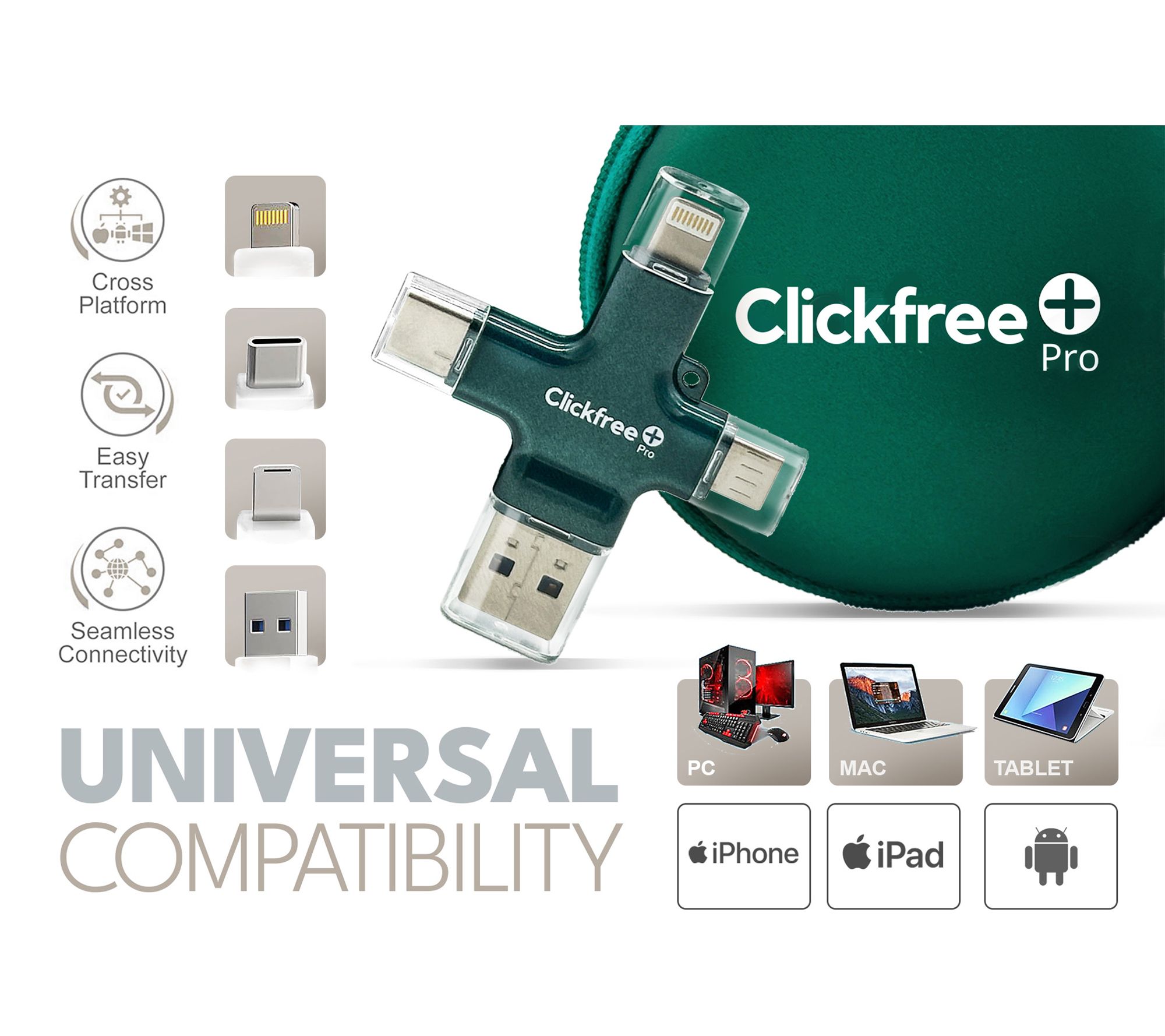 Clickfree Pro 128GB Universal Photo & Video Saver w/Case & 100 AI ...