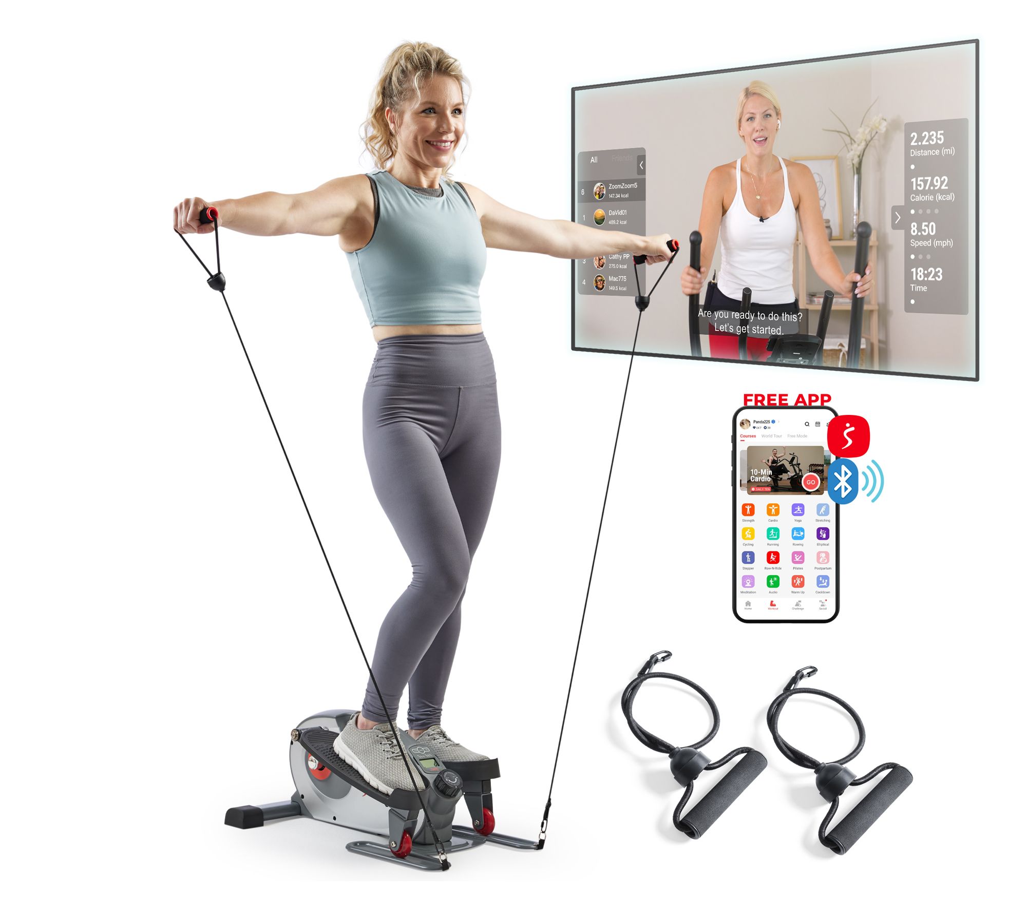 Sunny Smart Heavy-Duty Mini Elliptical with Bands - QVC.com