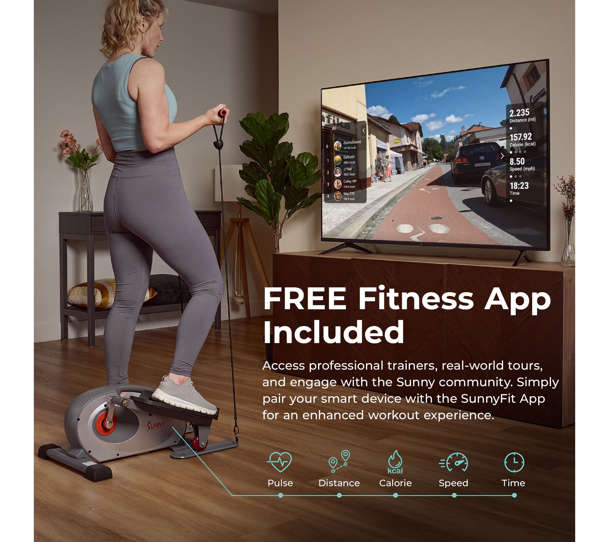 Sunny Smart Heavy-Duty Mini Elliptical with Bands - QVC.com