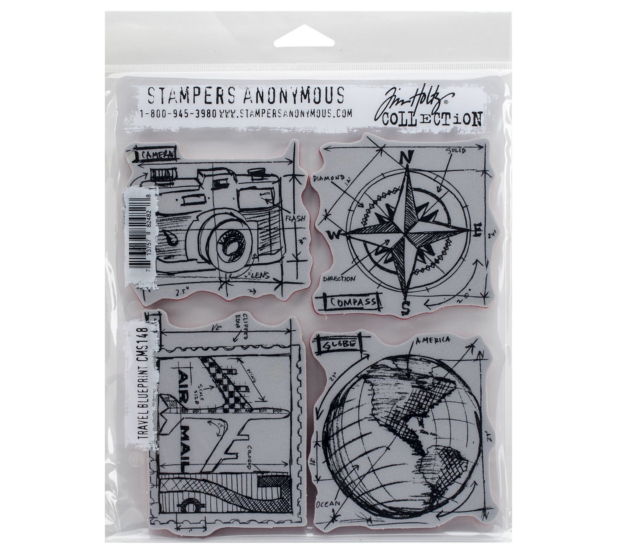 Tim Holtz Cling Stamp Set - Travel Blueprint - QVC.com