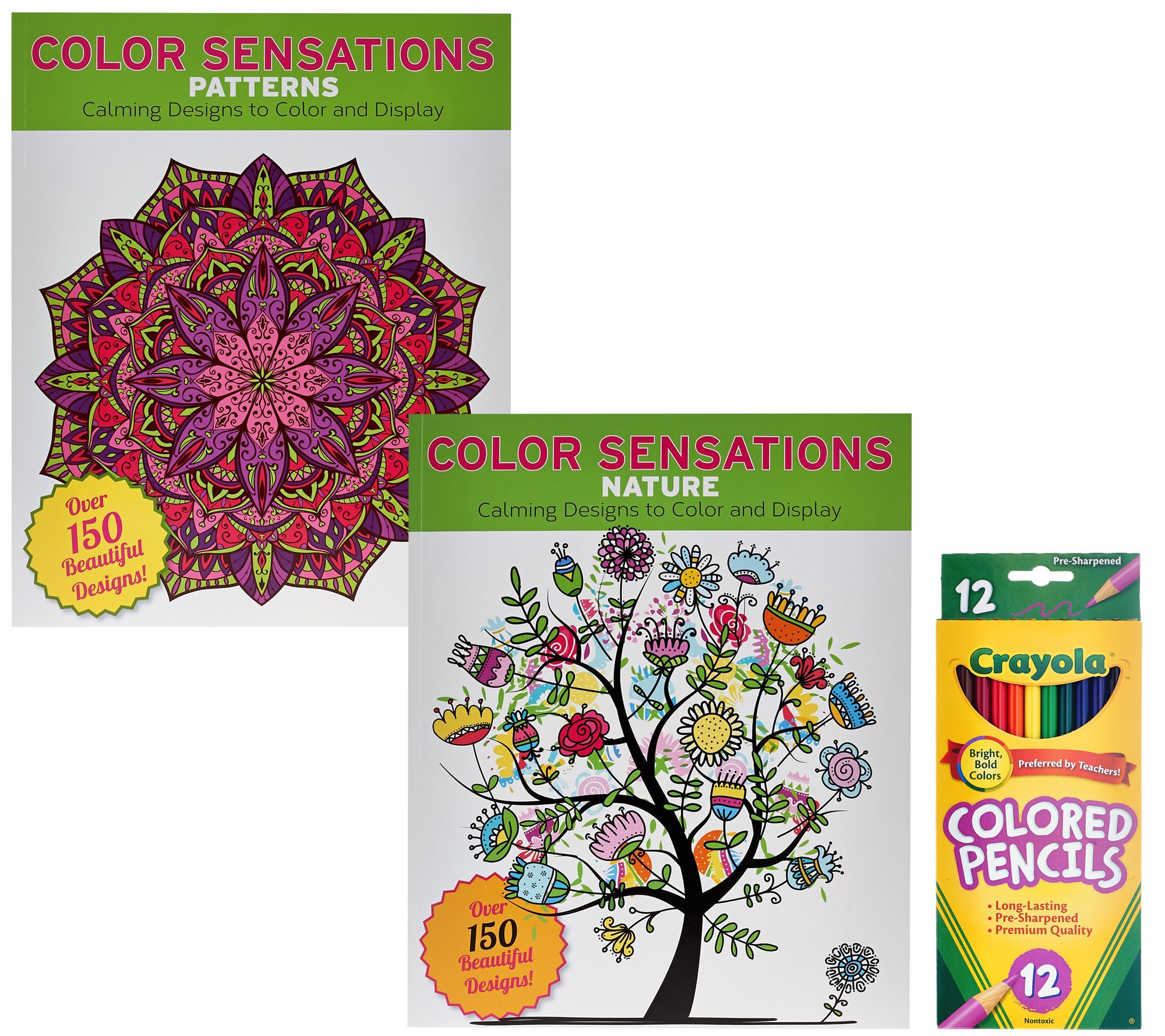 Color Sensation Set of 2 Coloring Books with Colored Pencils - QVC.com