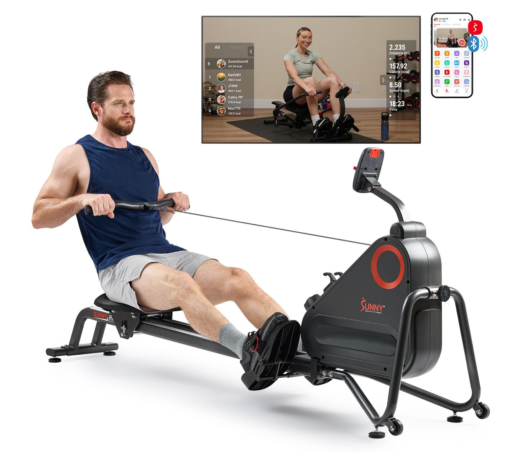 Sunny Smart Magnetic Rower with Dual Slide Rail - QVC.com