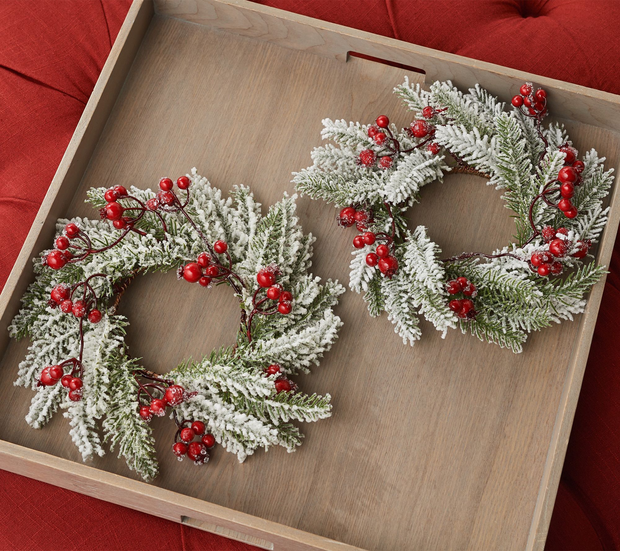 Set of 2 Snowy Pine and Berry Candle Rings by Valerie - QVC.com