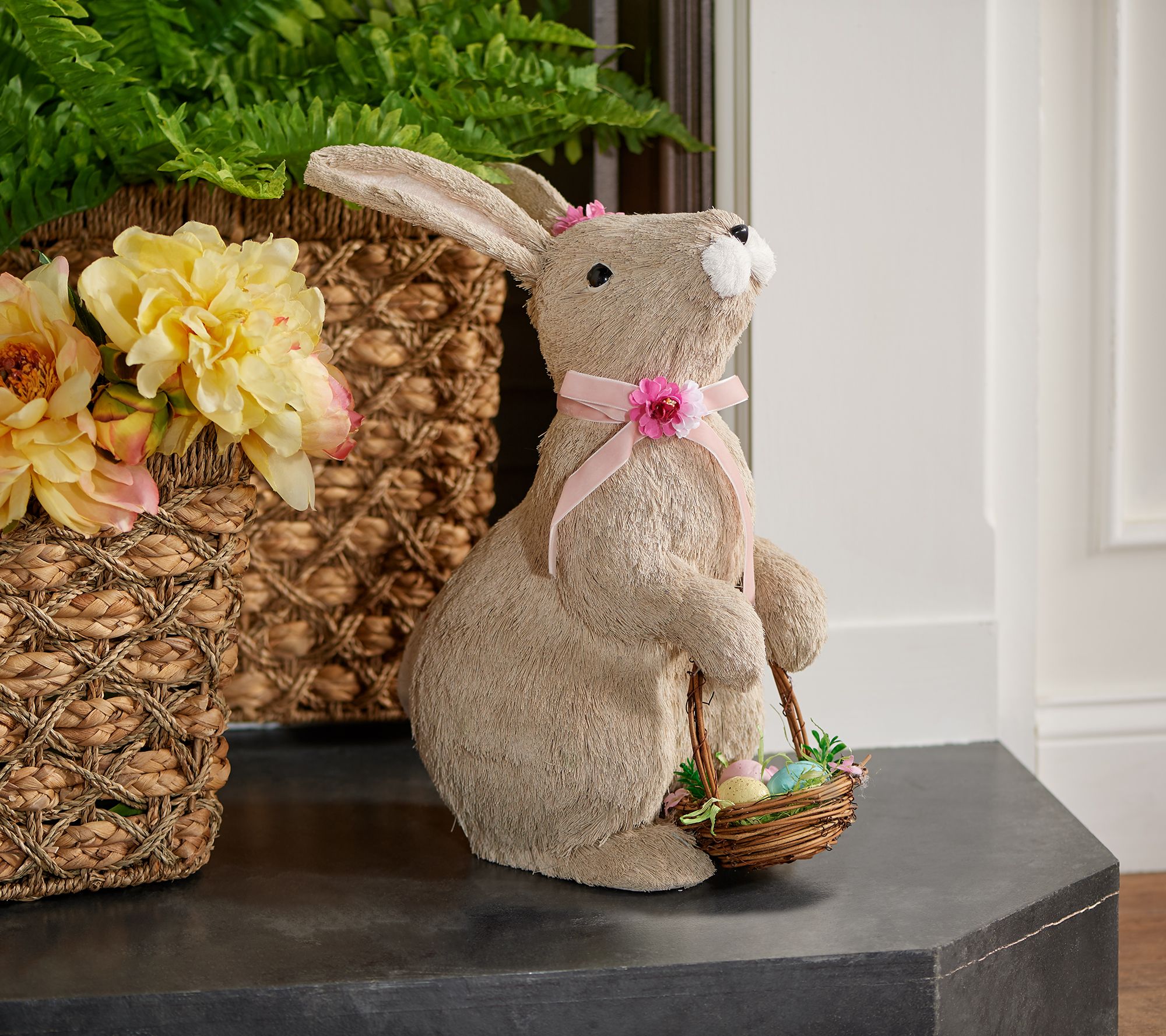 "As Is" 16" Sisal Bunny With Easter Basket by Valerie - QVC.com