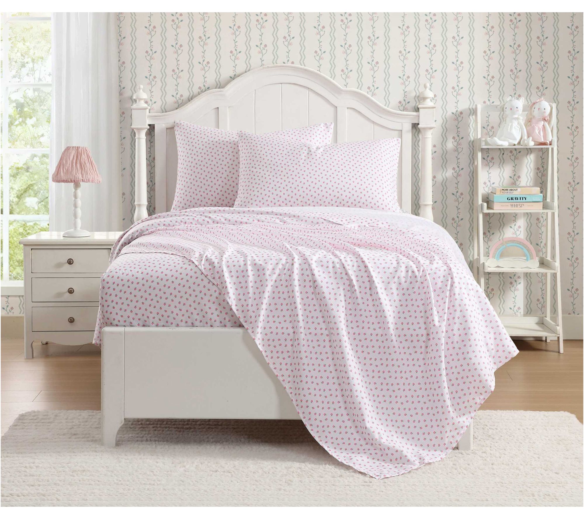 Laura Ashley Sweet Lady Bugs Pink-Green Twin XlSheet Set - QVC.com