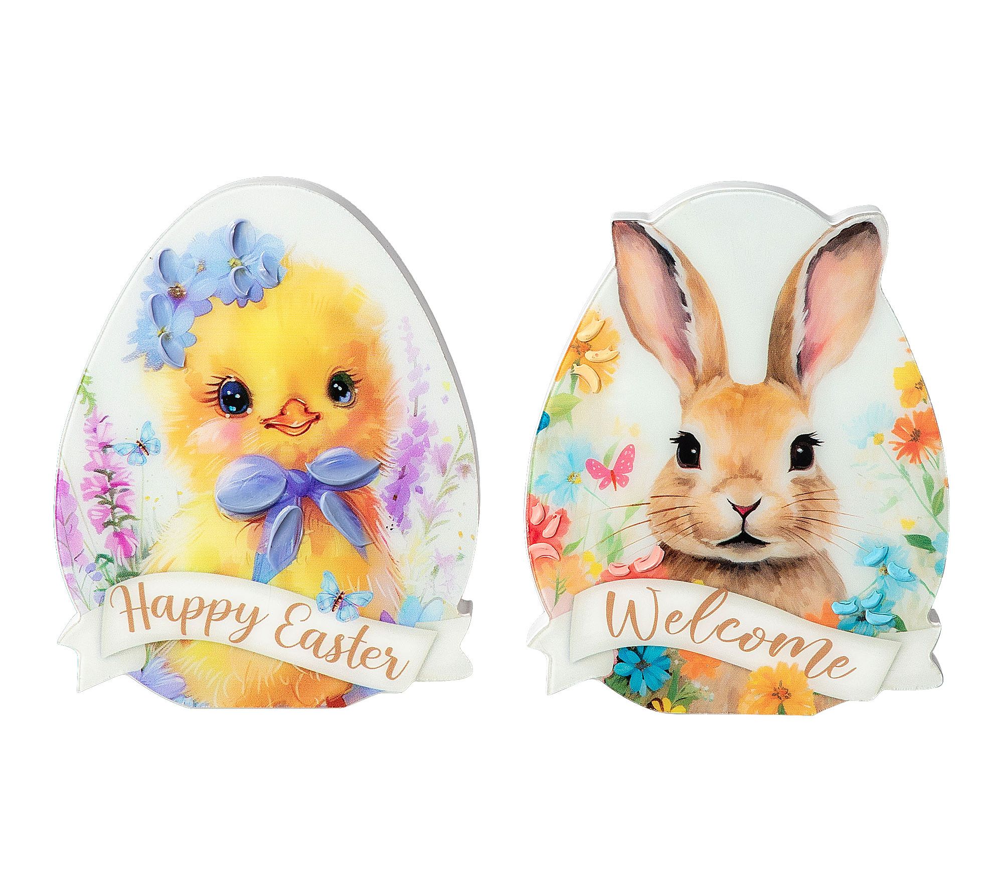 Glitzhome 6" Easter Wooden Bunny and ChickadeeTable Decor S/2 - QVC.com