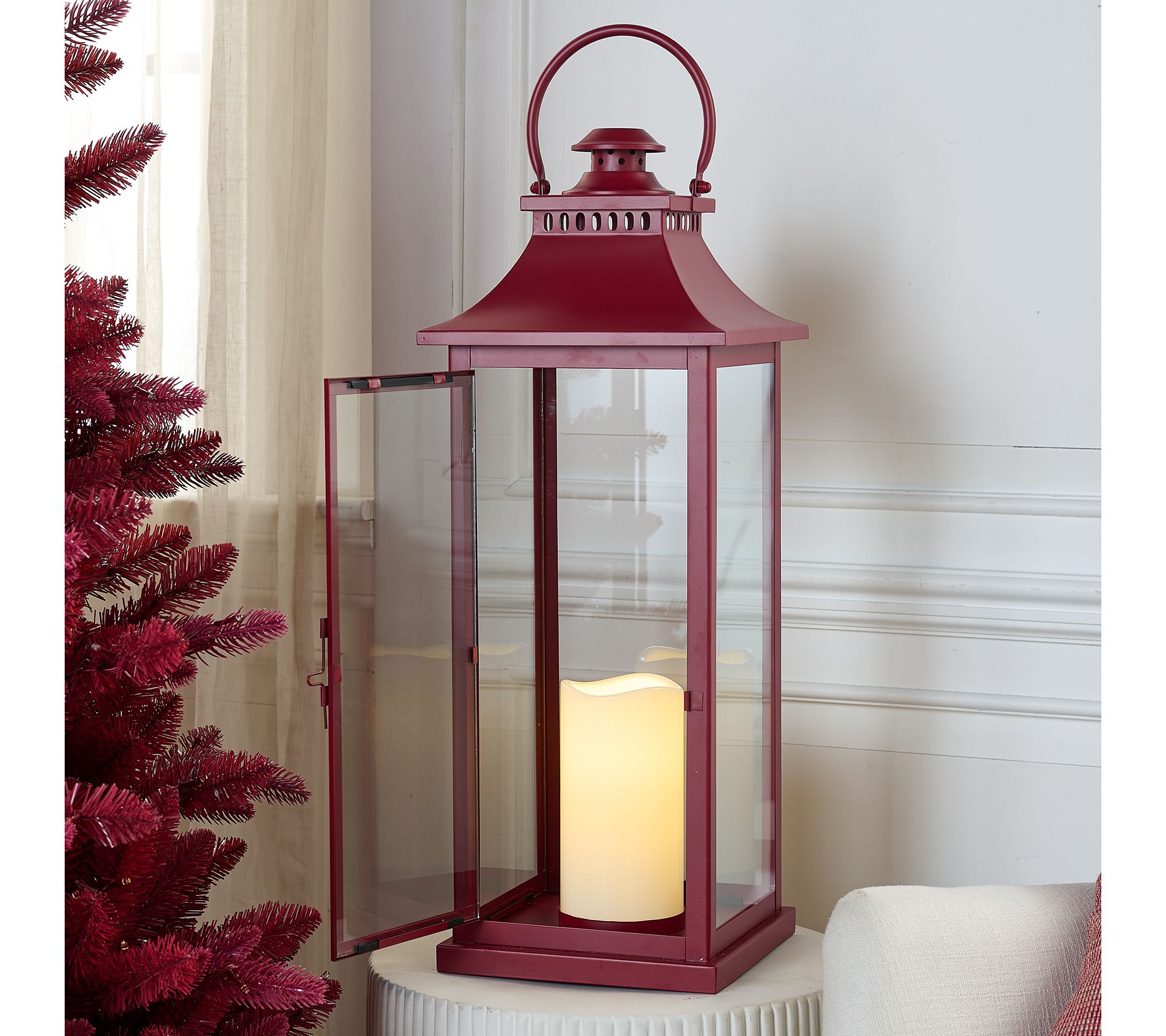 "As Is" 27" Oversized Glass Panel Flameless Lantern by Kim - QVC.com