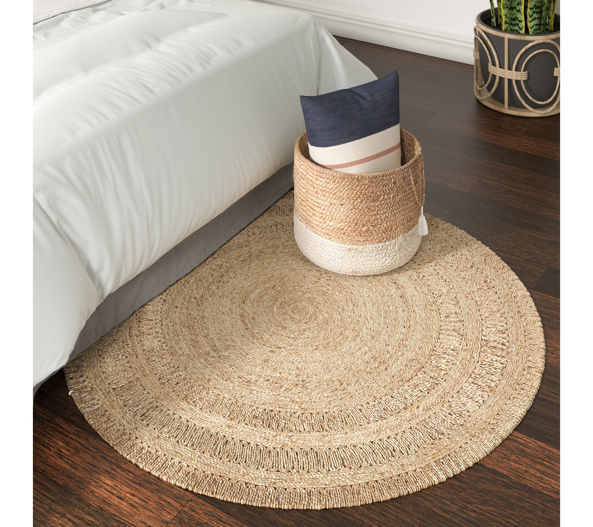 Ox Bay Hand Braided Brown Striped Jute Indoor Area Rug, 4'x4' - QVC.com