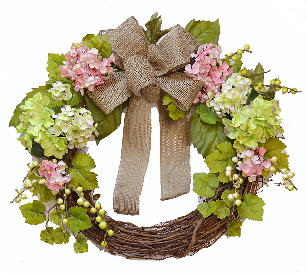 19" Pink and Green Hydrangea Wreath by ValerieParr Hill - QVC.com