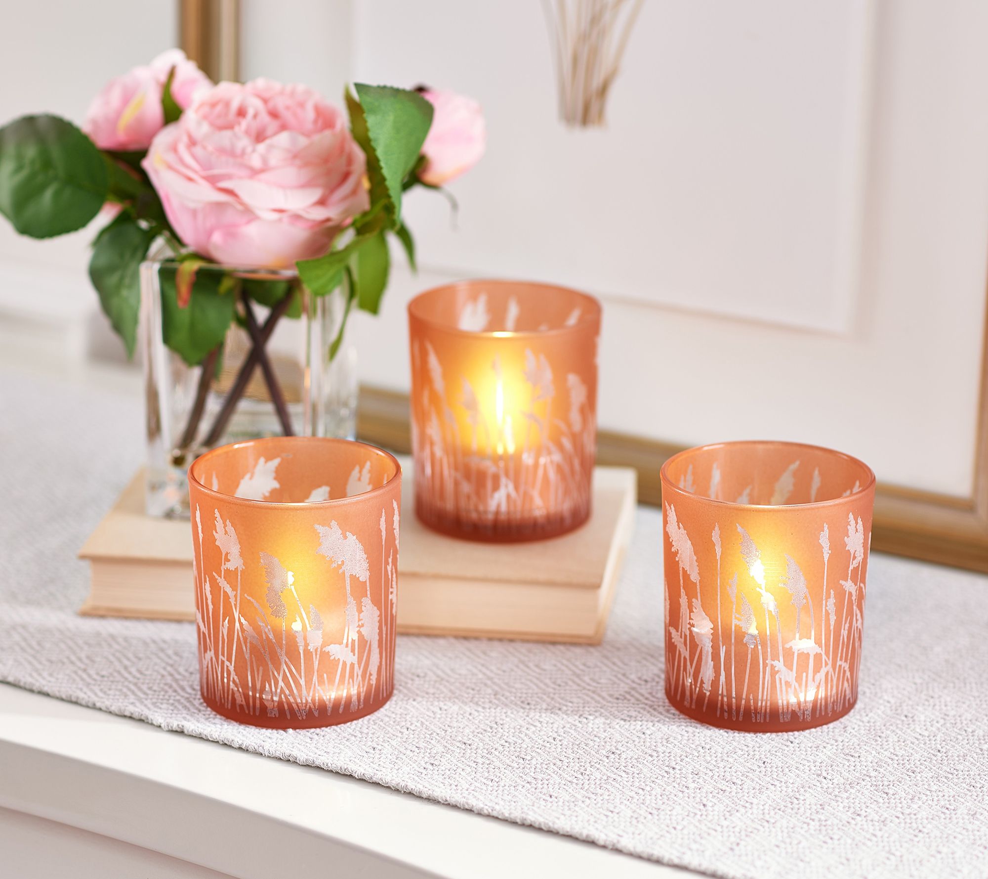 "As Is" Set of 3 3.5" Seagrass Glass Votives by Valerie - QVC.com
