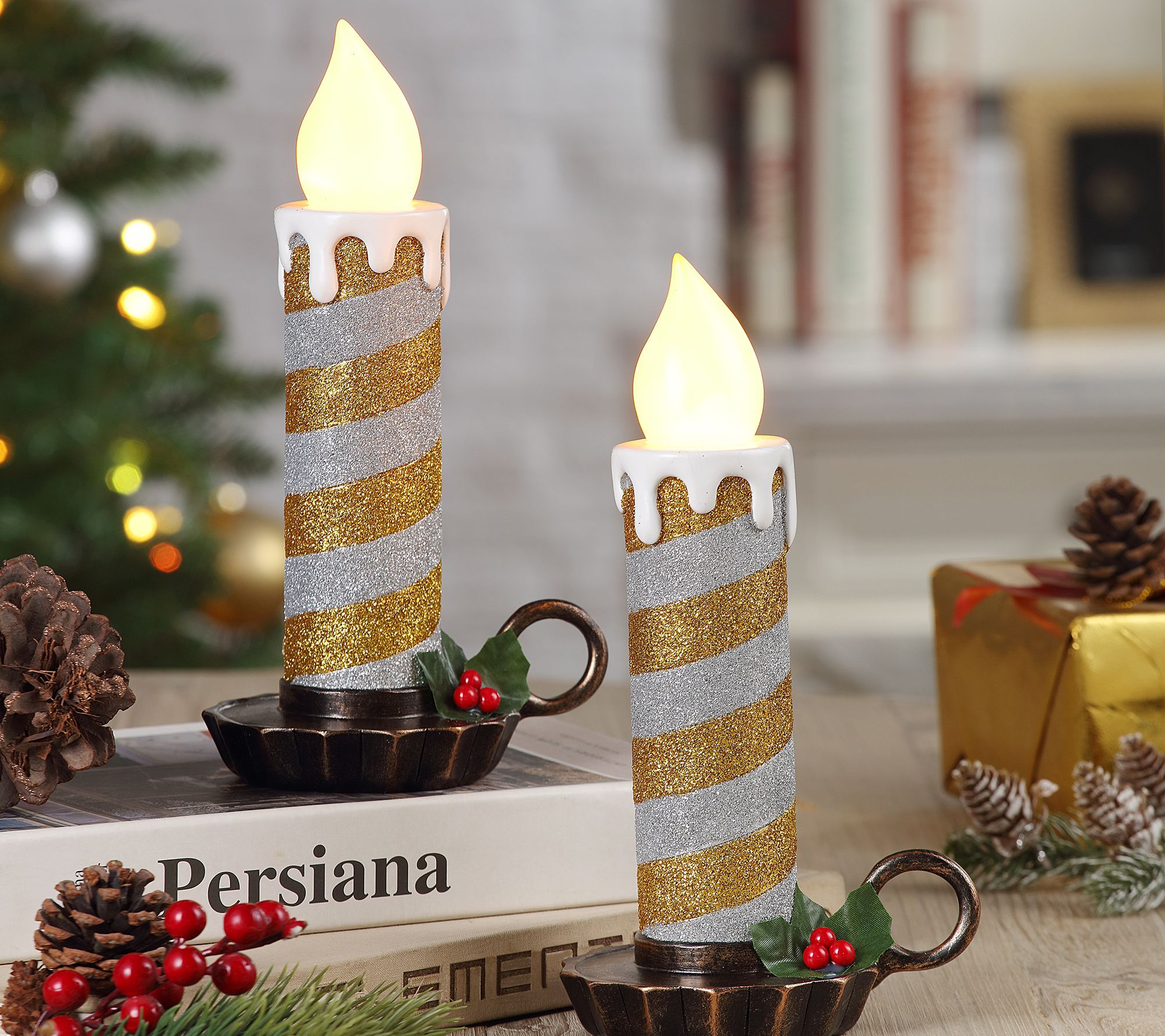 Mr. Christmas 10" S/2 LED Resin Striped Candles - Two-Tone - QVC.com