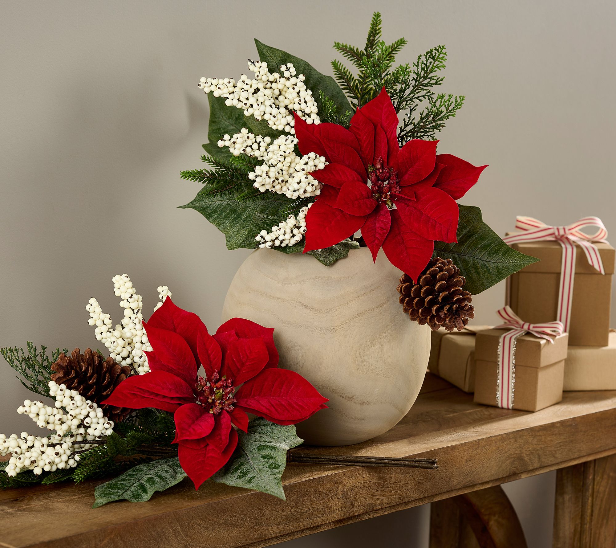 "As Is" Set of 2 Poinsettia, Pinecone and Berry Stems by Valerie - QVC.com
