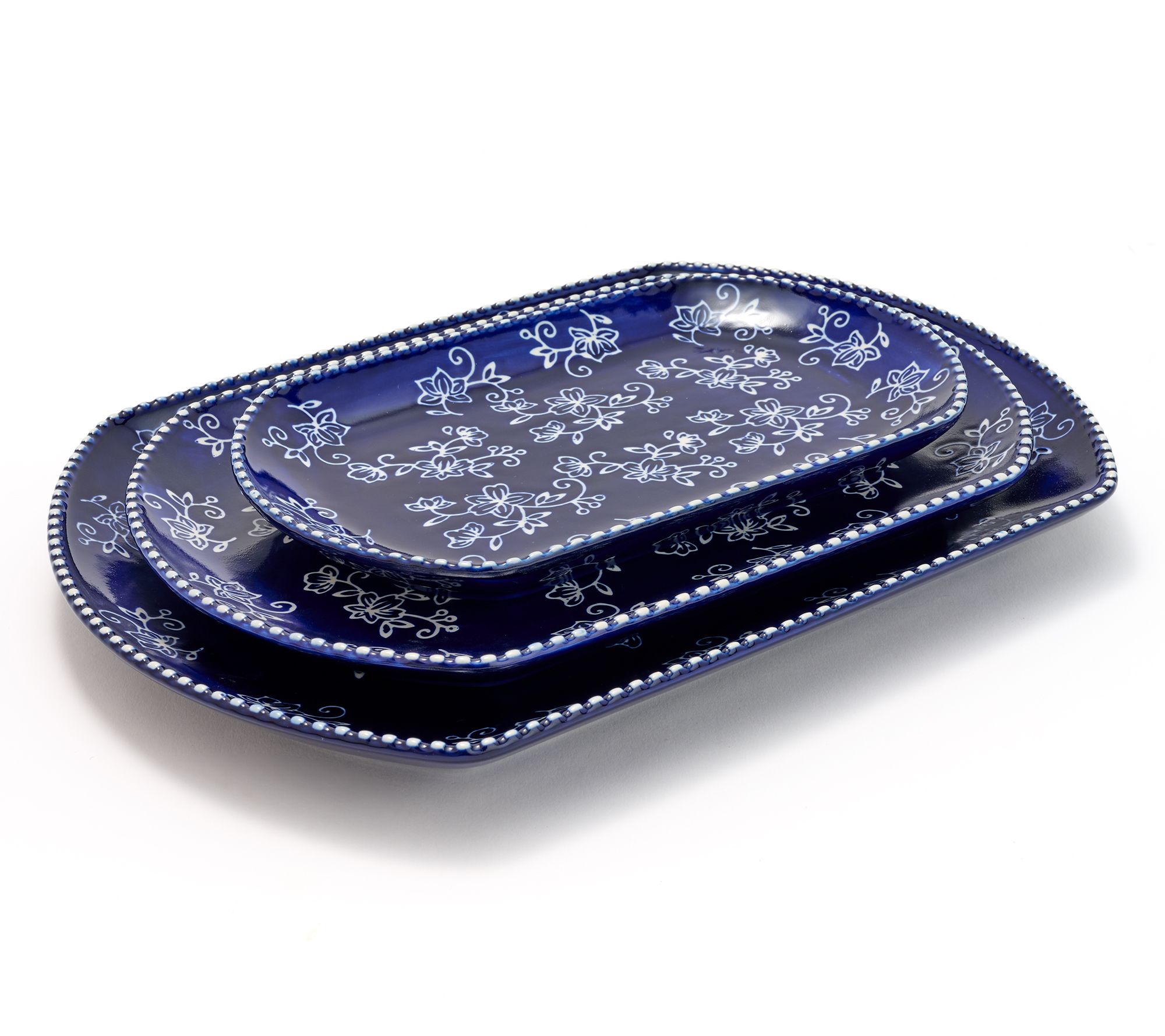 Temp-tations Floral Lace Set of 3 Stoneware Serving Trays - QVC.com