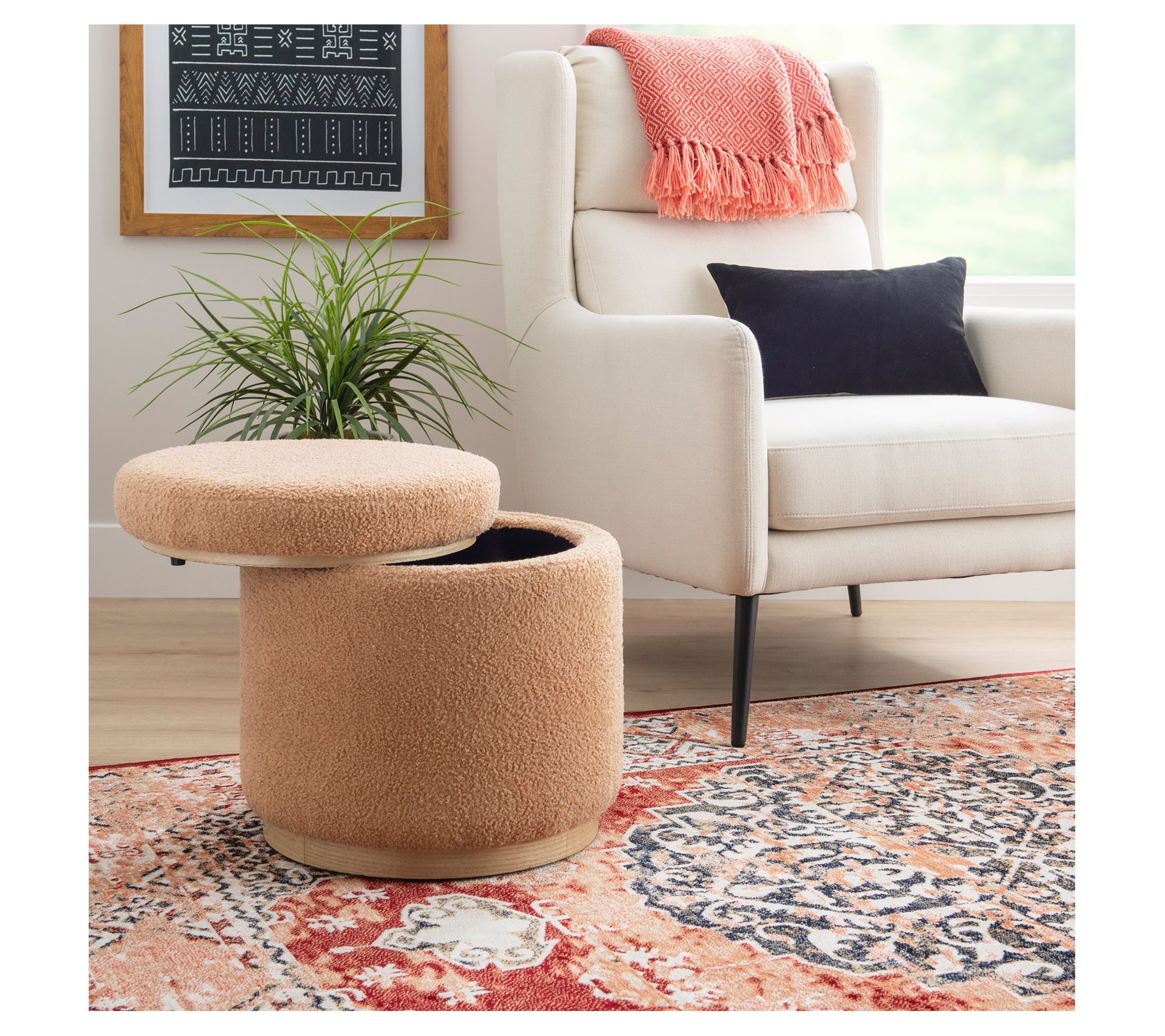Linon Home Goldie Sherpa Knit Storage Ottoman - QVC.com