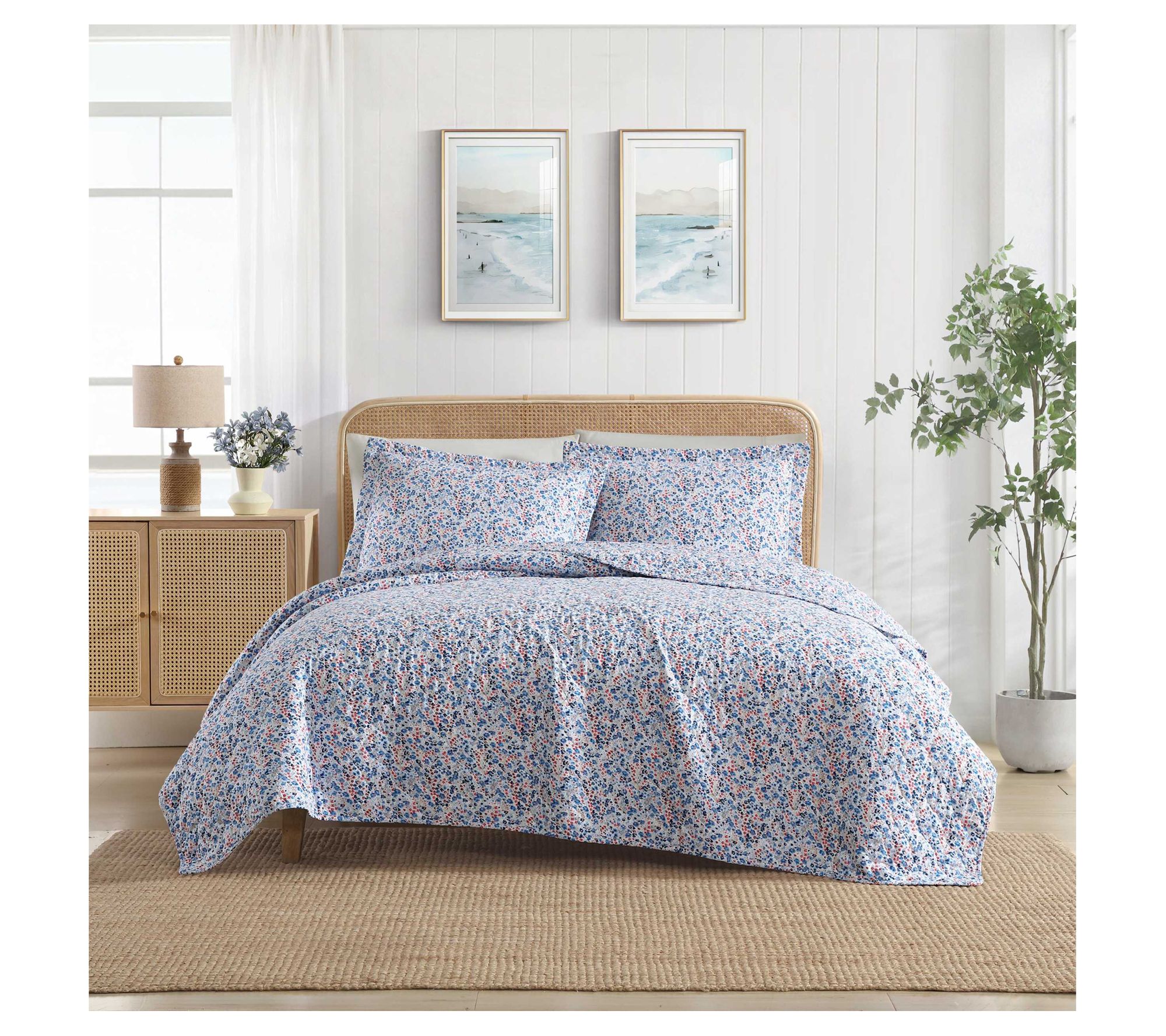 Laura Ashley Leona Flower Blue-Red Full/Queen Quilt Sham Set - QVC.com