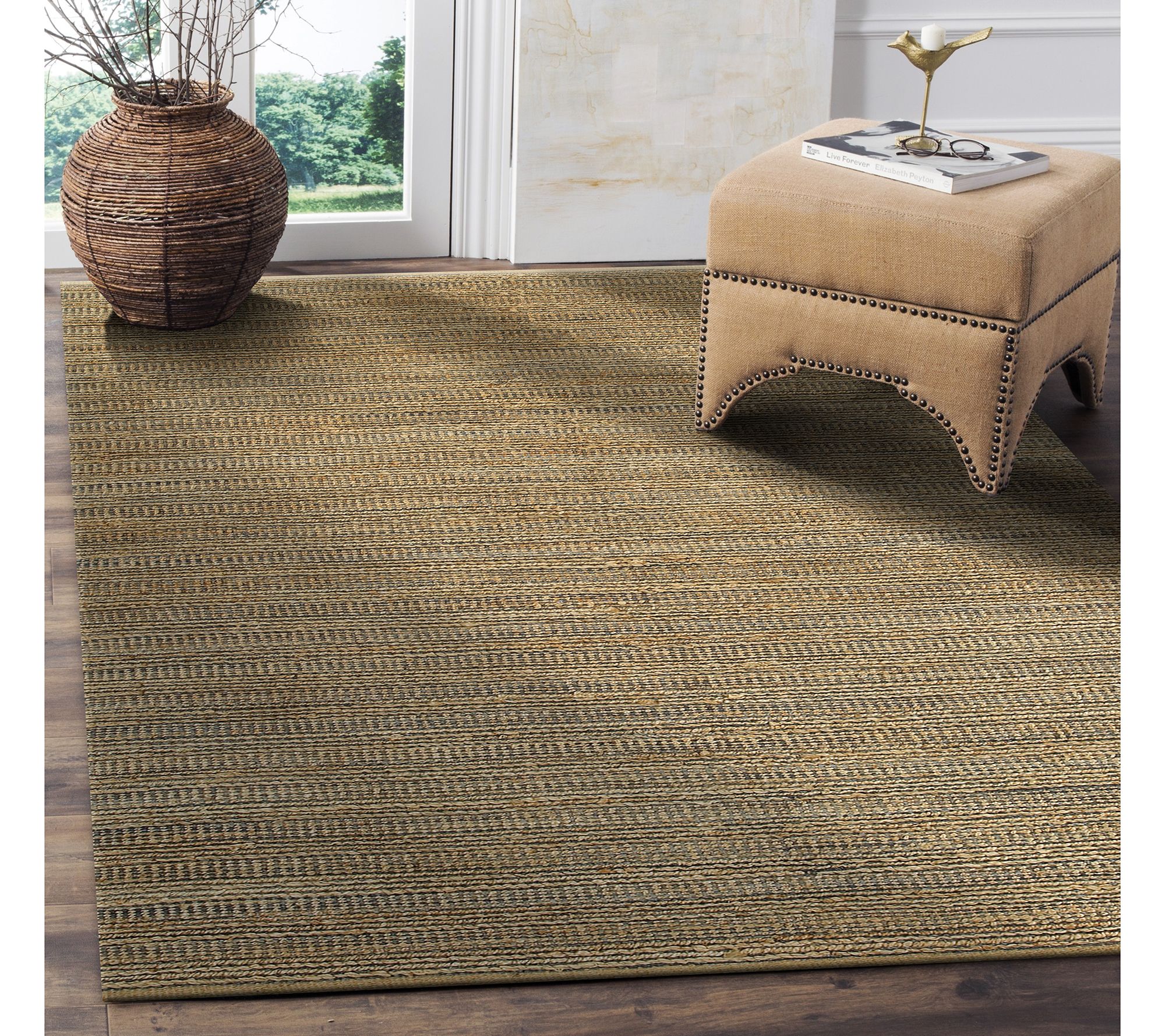 Ox Bay 5' x 7'9" Jute and Chenille Gray Plaid Area Rug - QVC.com