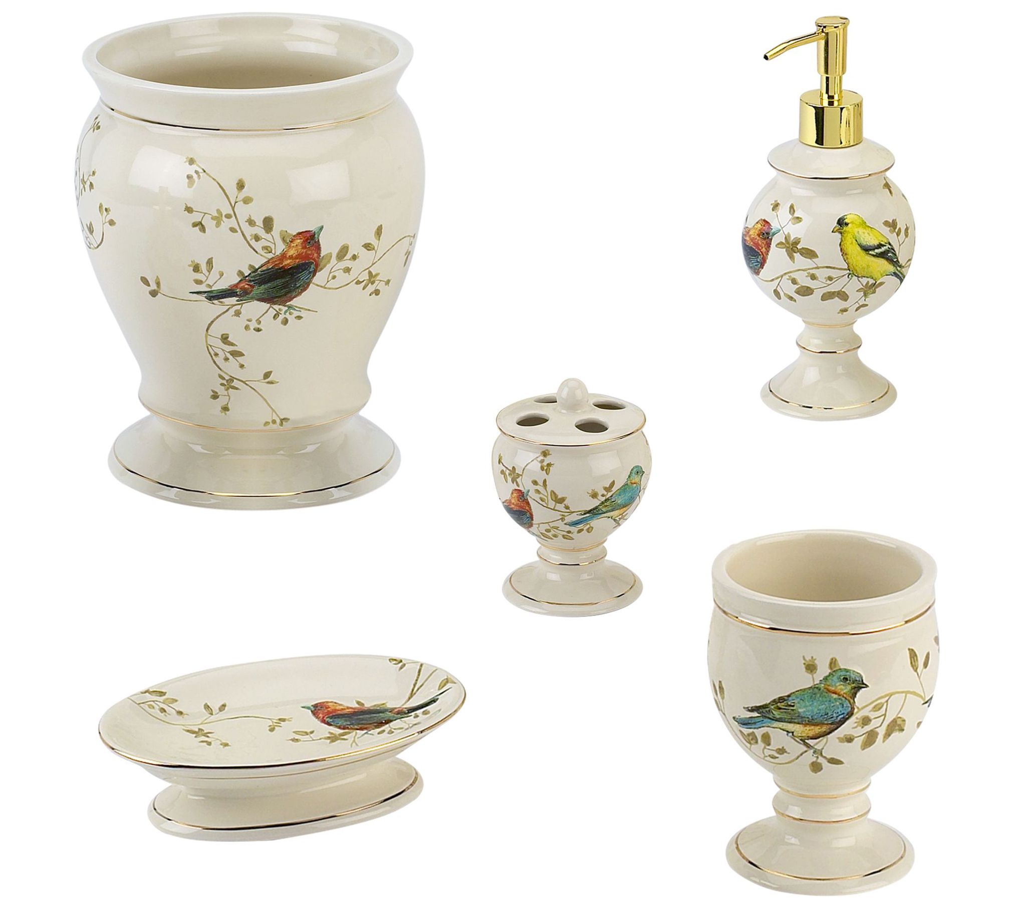 Avanti Linens Gilded Birds 5-Piece Bath Accessory Set - QVC.com