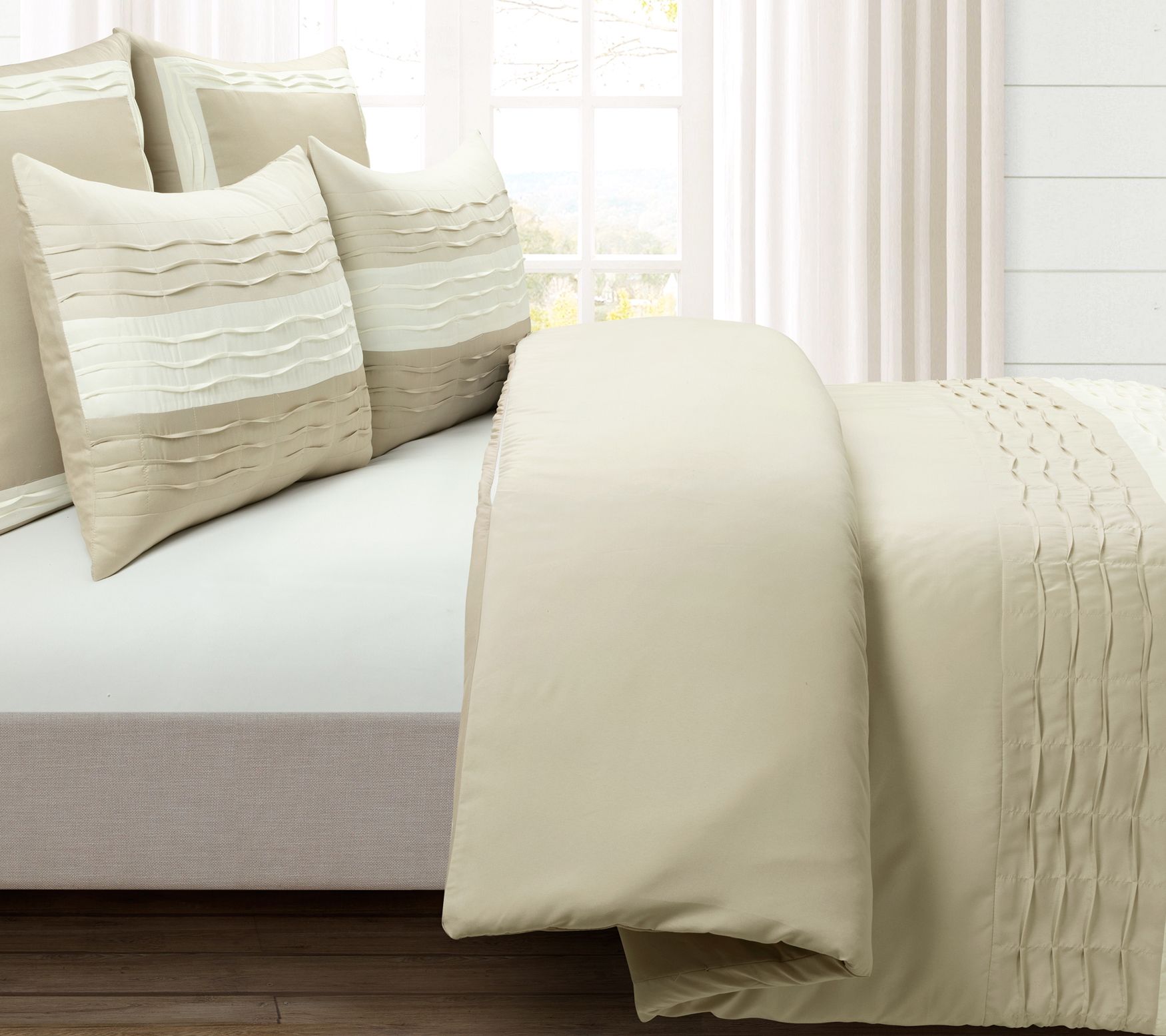 Lush Decor Mia Solid Pleated Color Block Comforter 5Pc King - QVC.com