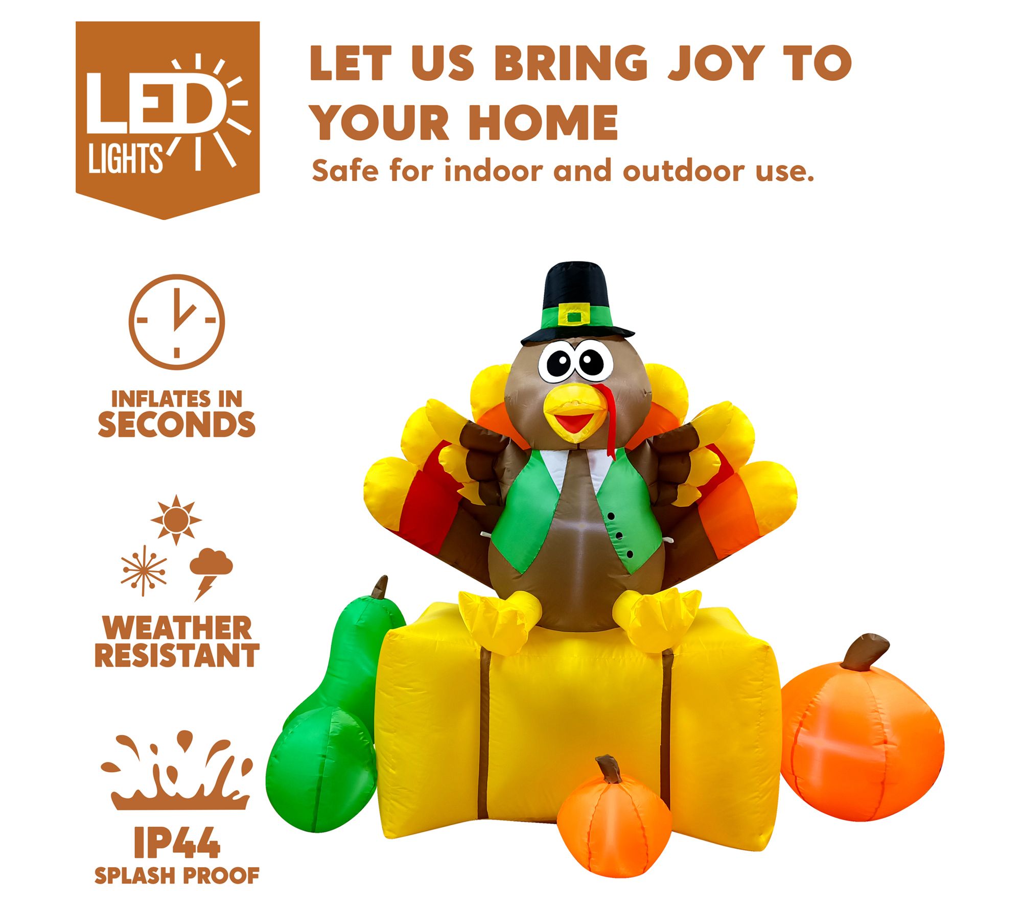 Joiedomi 6 ft Turkey On Straw Bale Inflatable Decoration - QVC.com