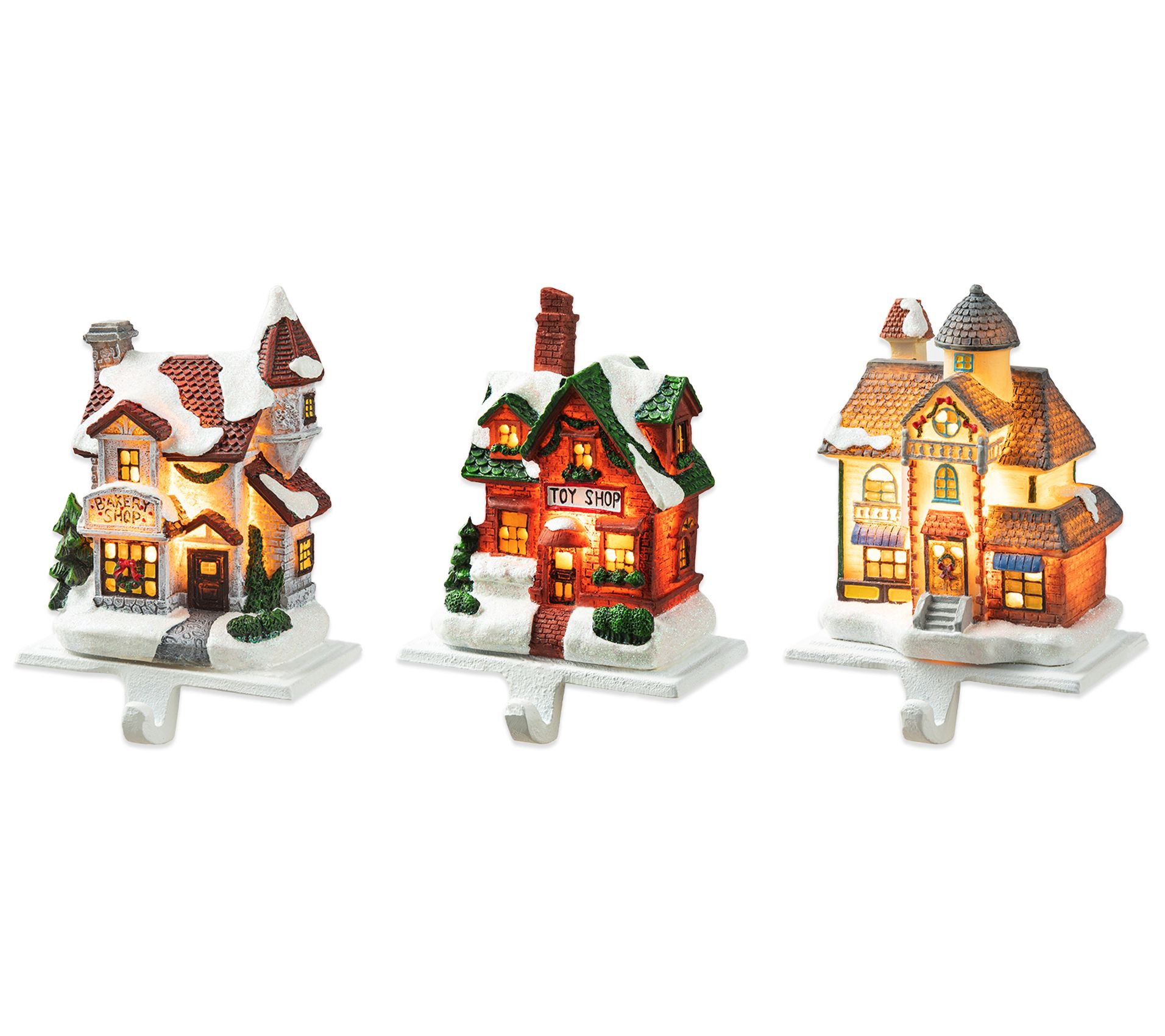 Glitzhome 6" LED Lighted Resin House Stocking H olders Set of - QVC.com
