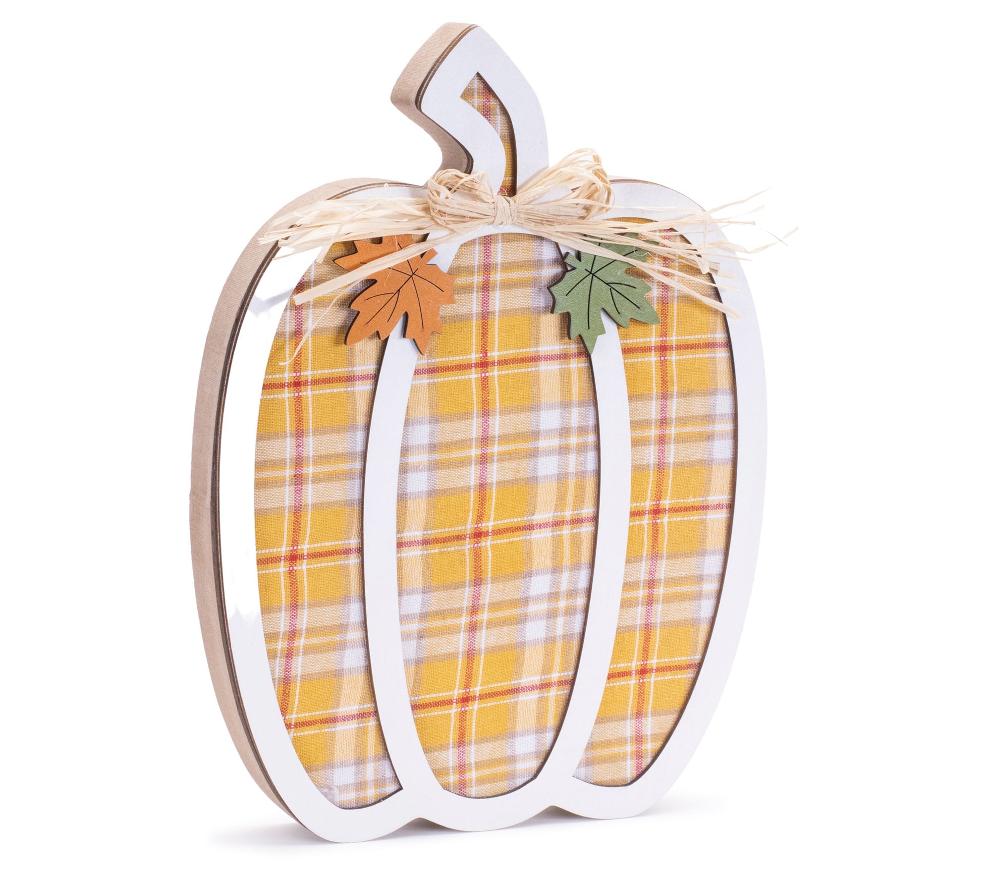 Melrose Harvest Plaid Pumpkin Decor (Set of 2) - QVC.com
