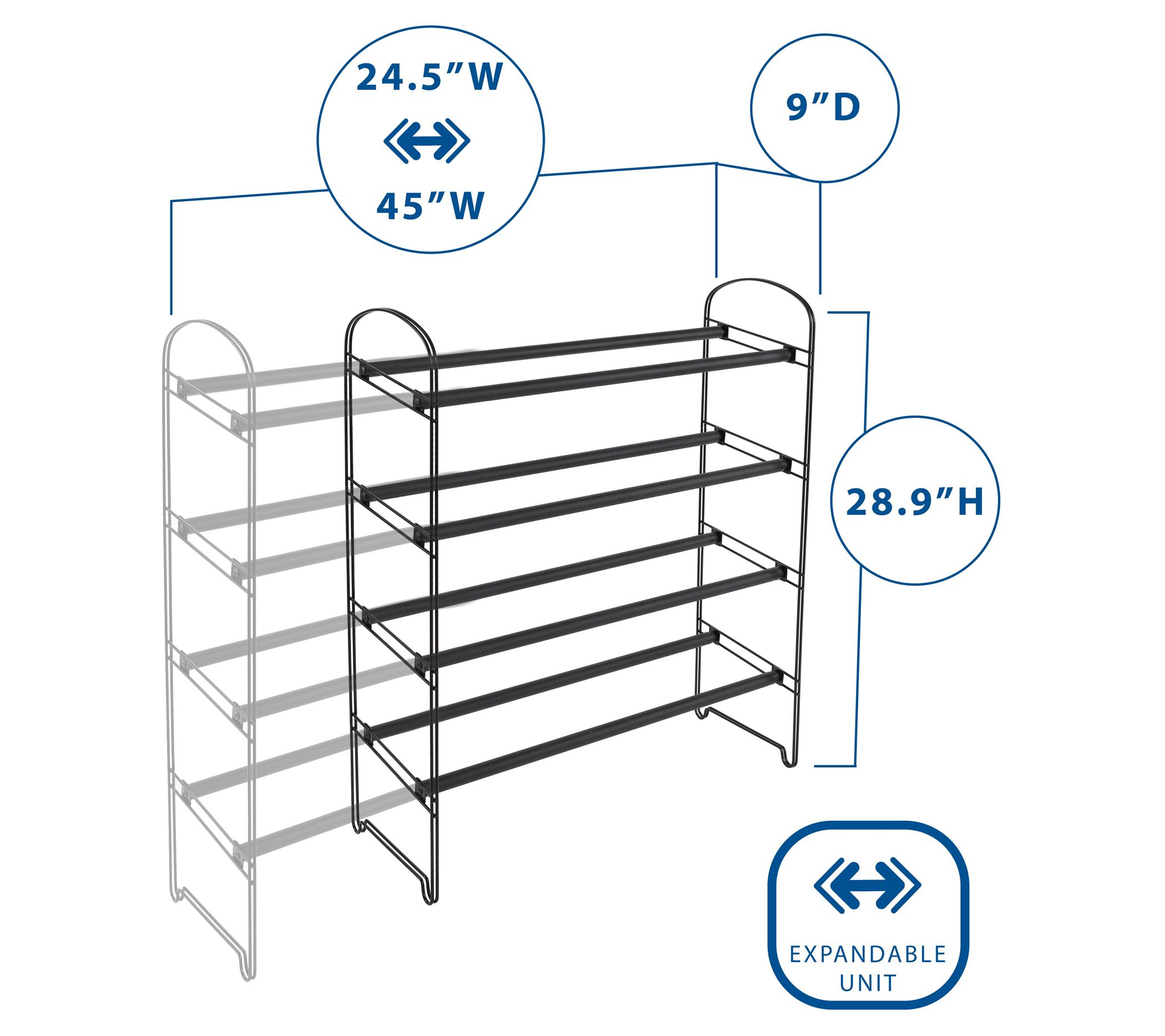 Seville Classics 4-Tier Expandable Shoe Rack, 2.5" to 45" - QVC.com