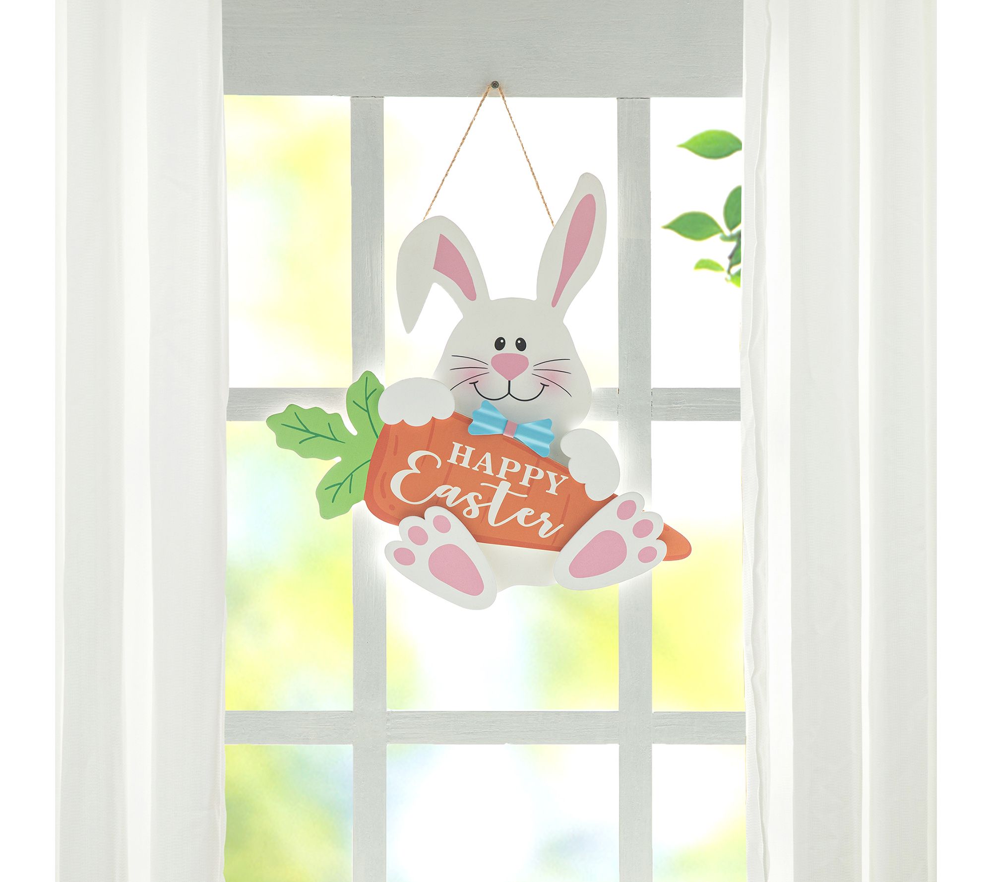 Glitzhome 14" Happy Easter Wooden Bunny and Carrot Door Hanger - QVC.com