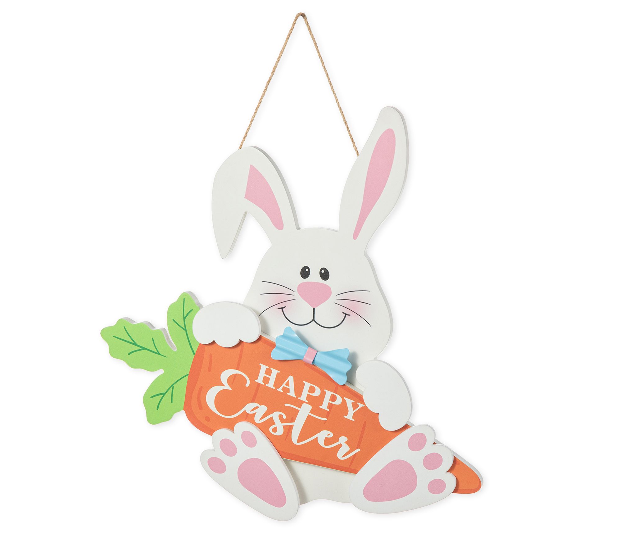 Glitzhome 14" Happy Easter Wooden Bunny and Carrot Door Hanger - QVC.com