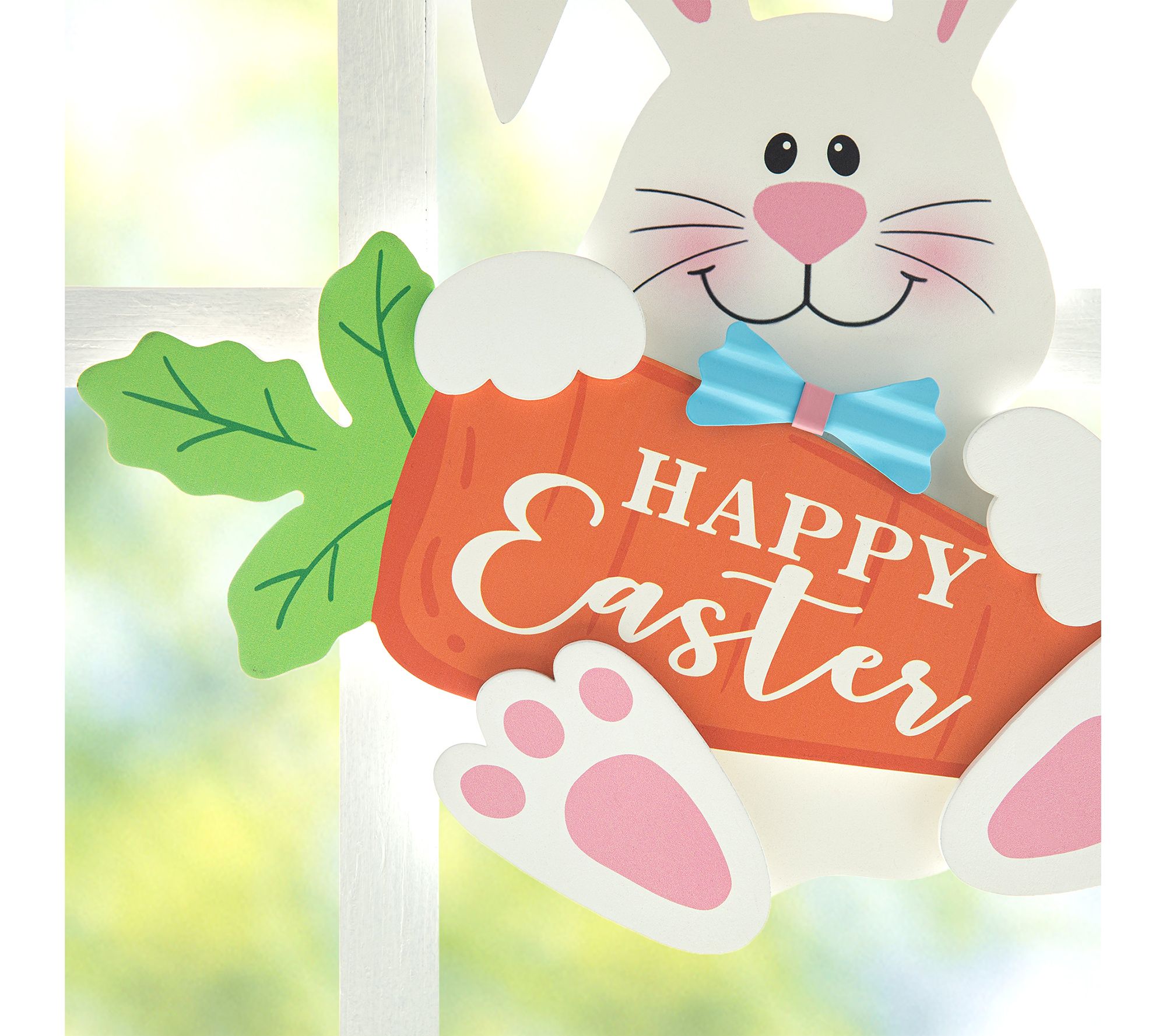 Glitzhome 14" Happy Easter Wooden Bunny and Carrot Door Hanger - QVC.com