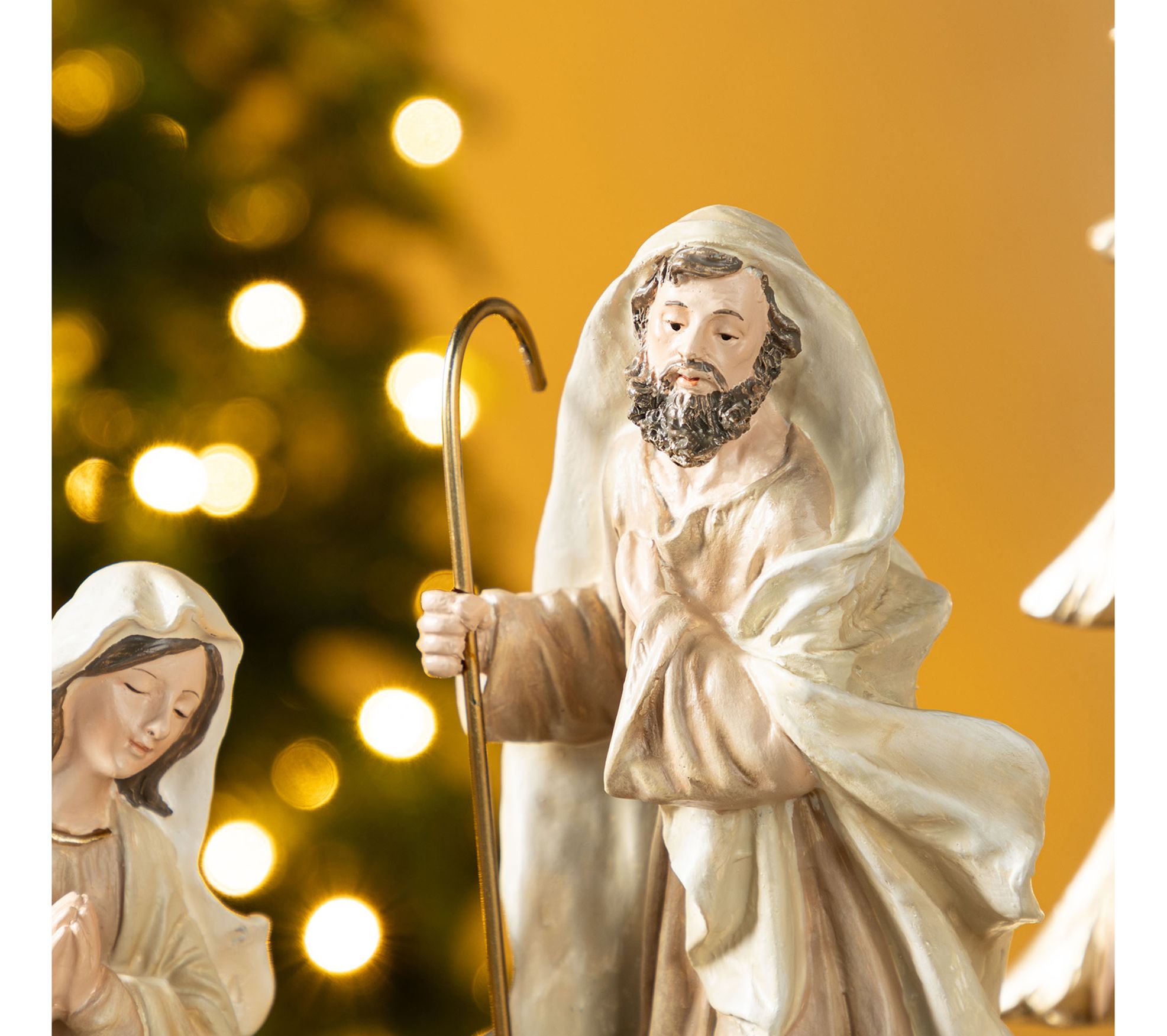 Glitzhome Set of 5 Gold Resin Holy Family withChristmas Trees - QVC.com