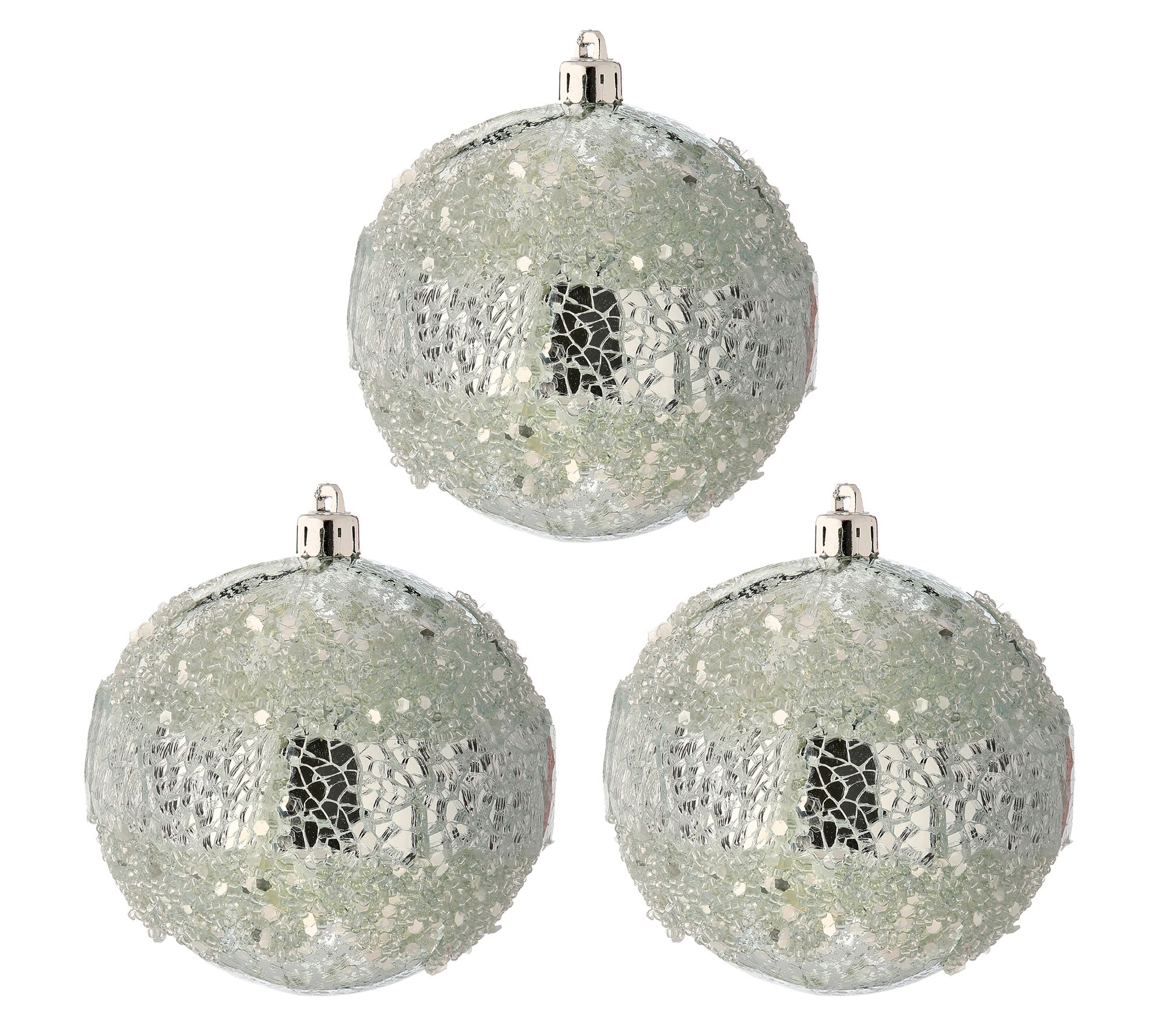 4" Shatterproof Iced Mirror Ball Ornament Box of 3 by Valerie - QVC.com