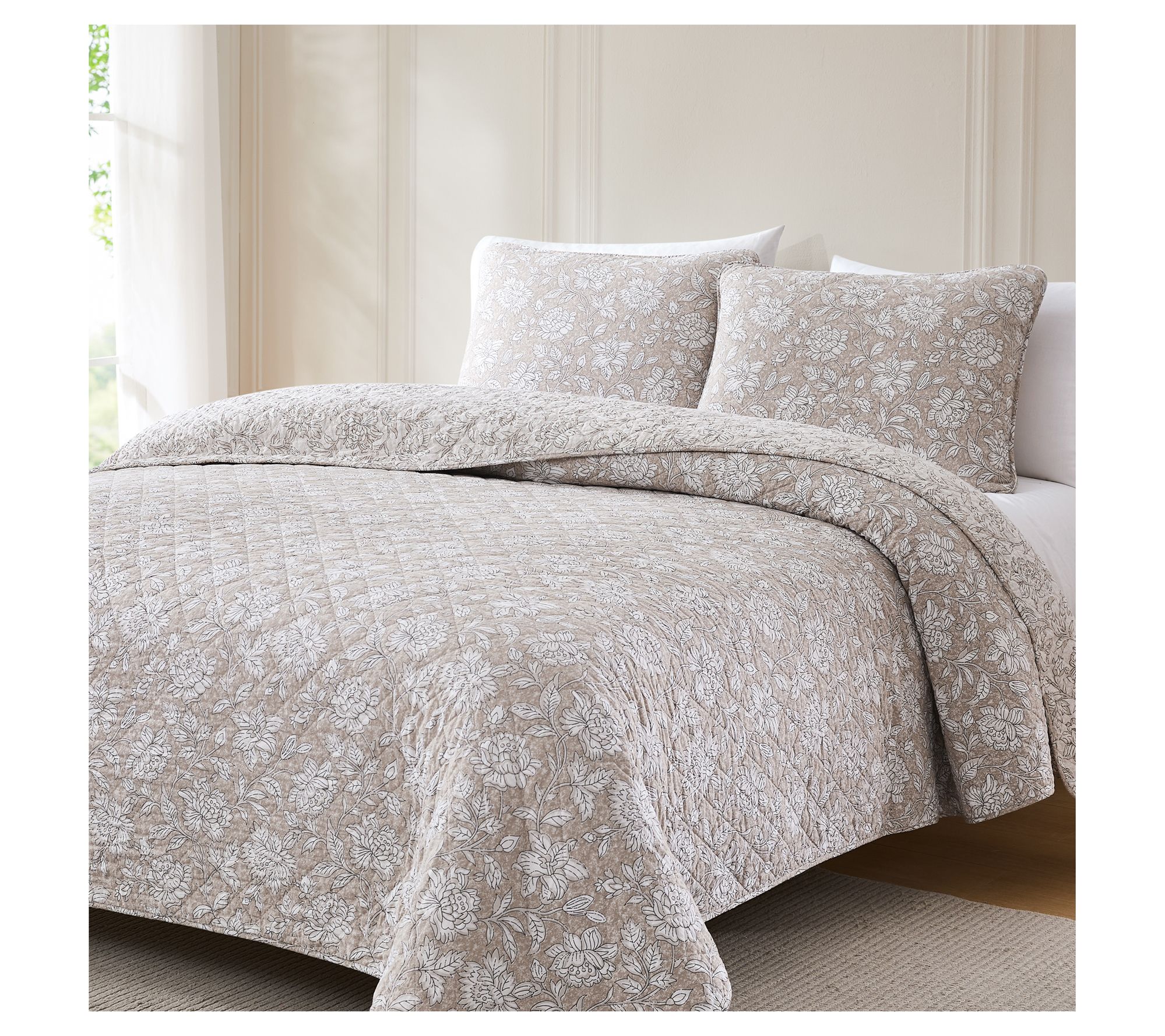 Lush Decor Zara Floral Reversible Cotton QuiltSet Full/Queen - QVC.com