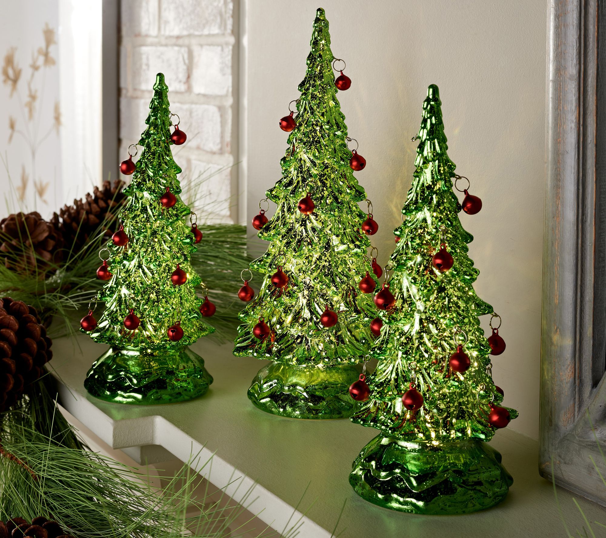 "As Is" Set of 3 Illuminated Jingle Bell Trees by Valerie - QVC.com