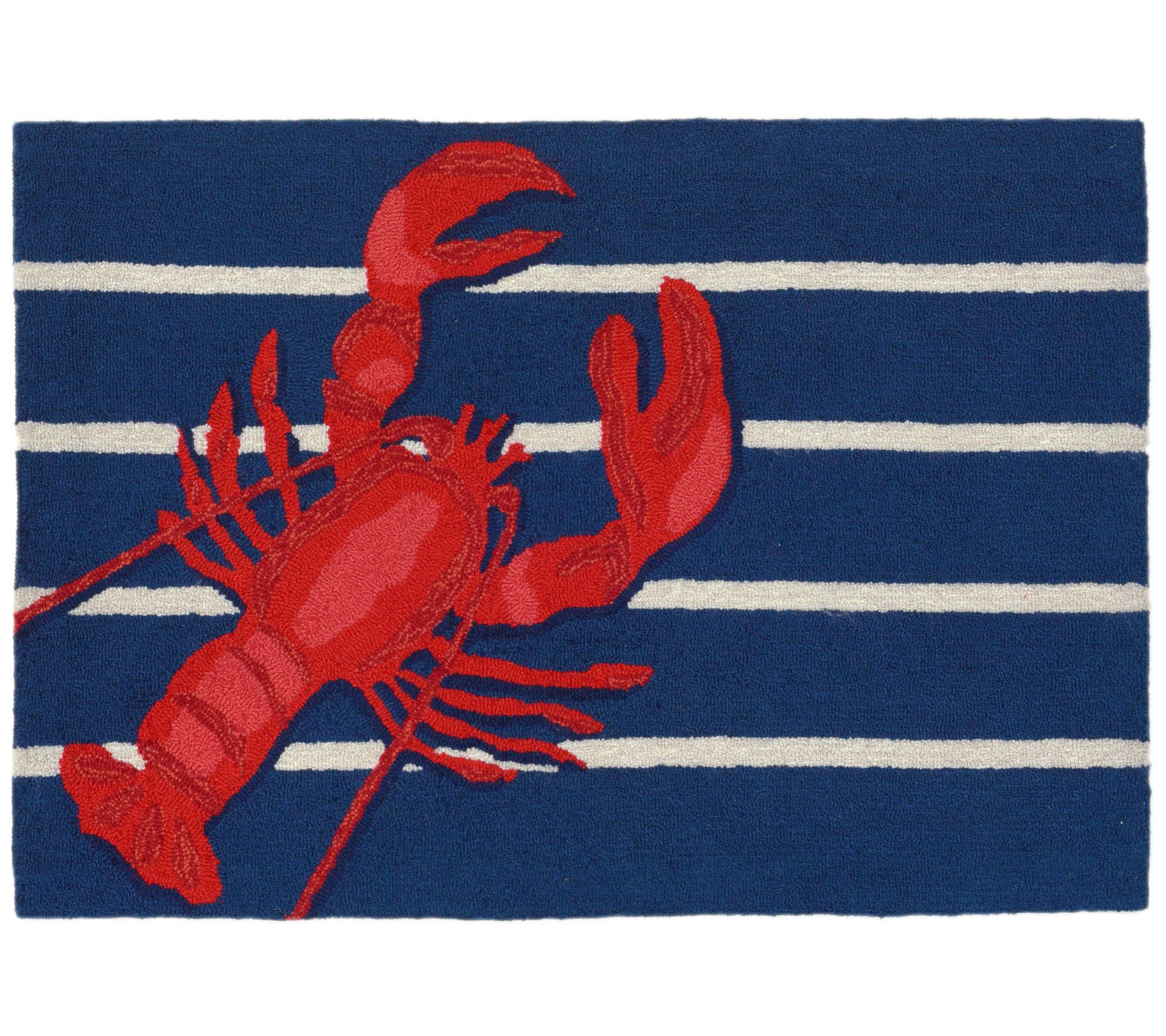 Liora Manne Frontporch Lobster on Stripes Rug Navy 20" x 30" - QVC.com