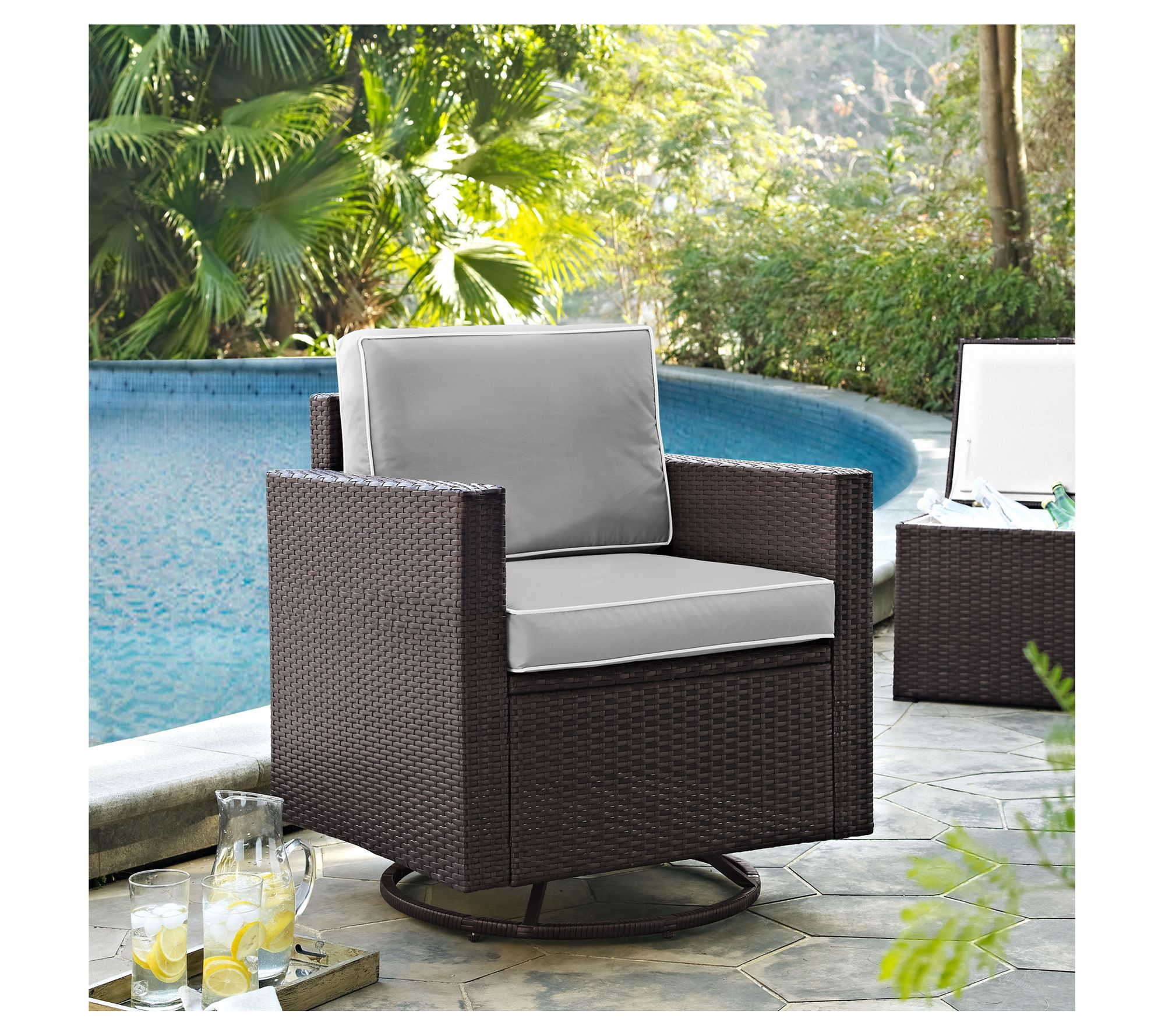 Crosley Palm Harbor Wicker Grey Swivel Rocker Outdoor Chair - QVC.com