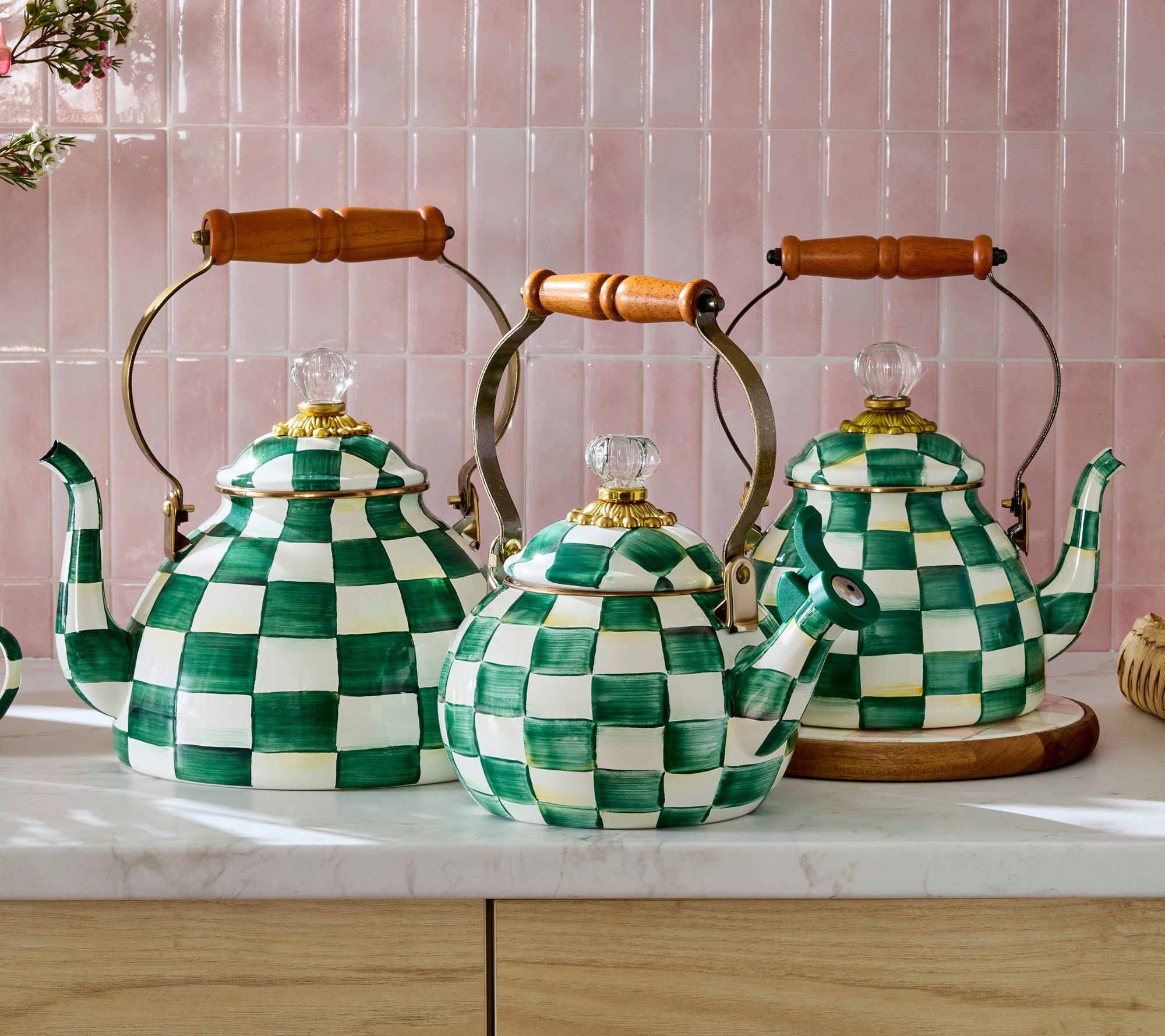 MacKenzie-Childs Emerald Check Whistling Tea Kettle - QVC.com