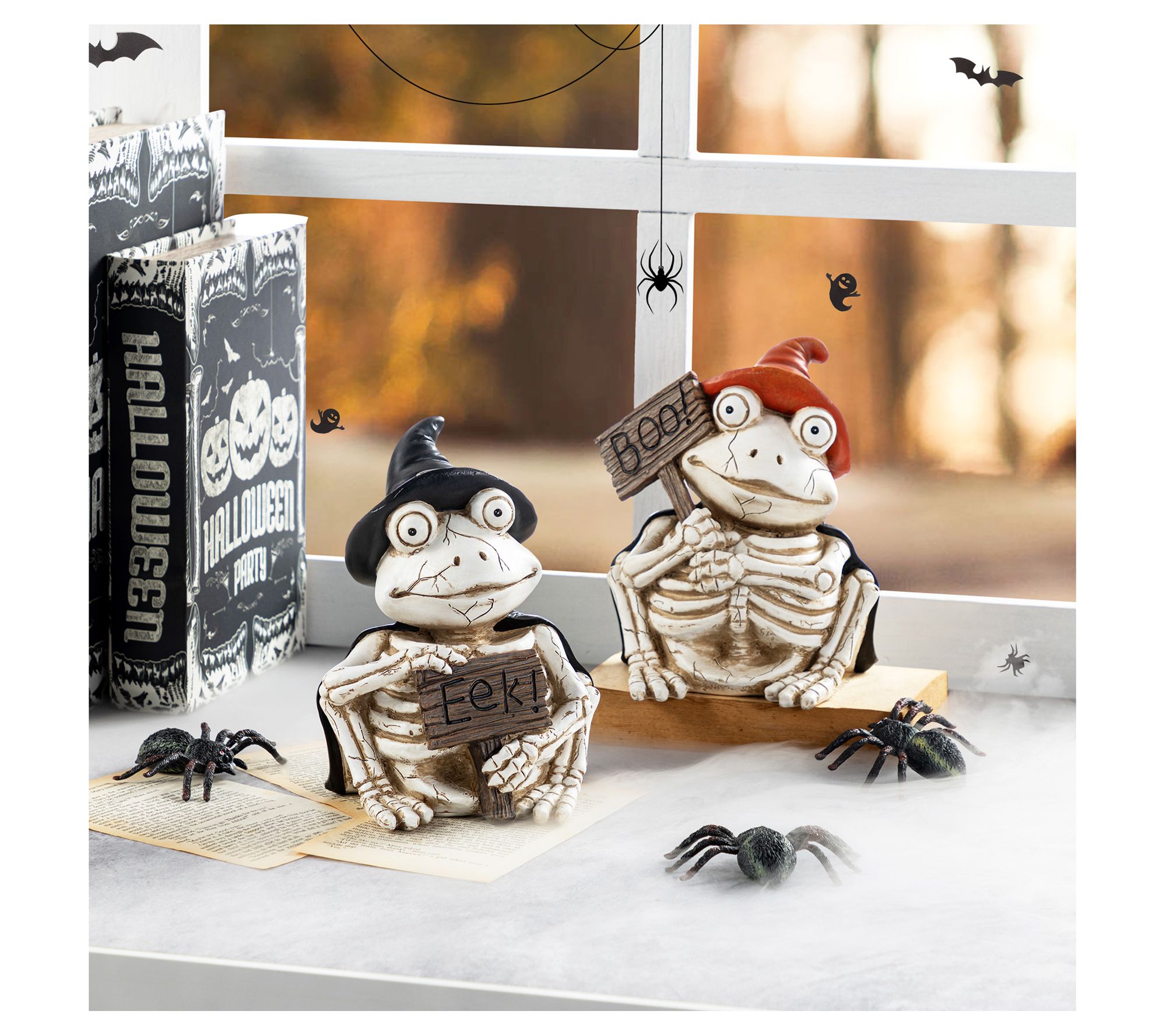 Glitzhome 7''H Halloween Resin Skeleton Frogs Table Decor S/2 - QVC.com