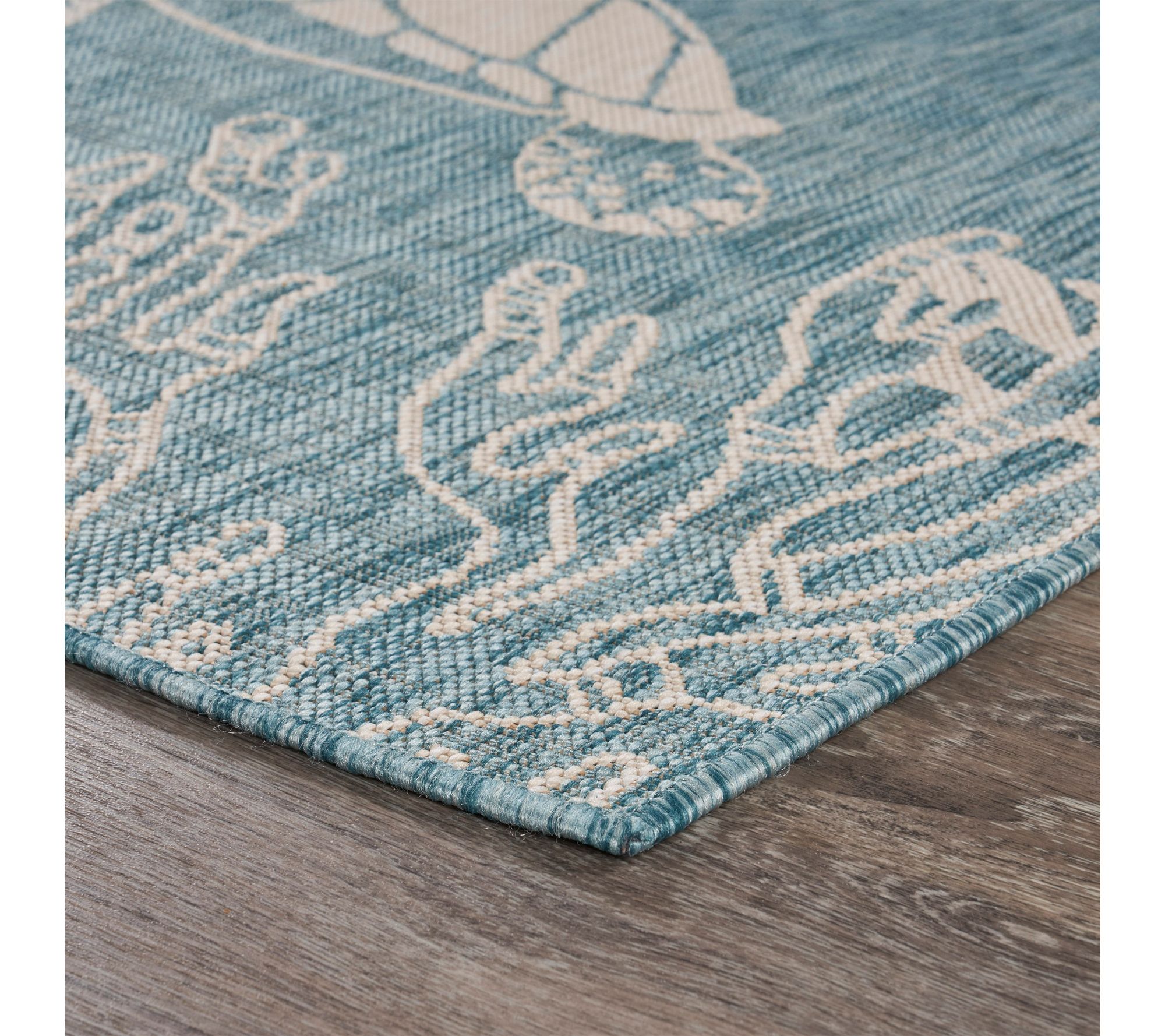 Ox Bay Aqua/White Animal Nautical Outdoor AreaRug, 3' x 5' - QVC.com