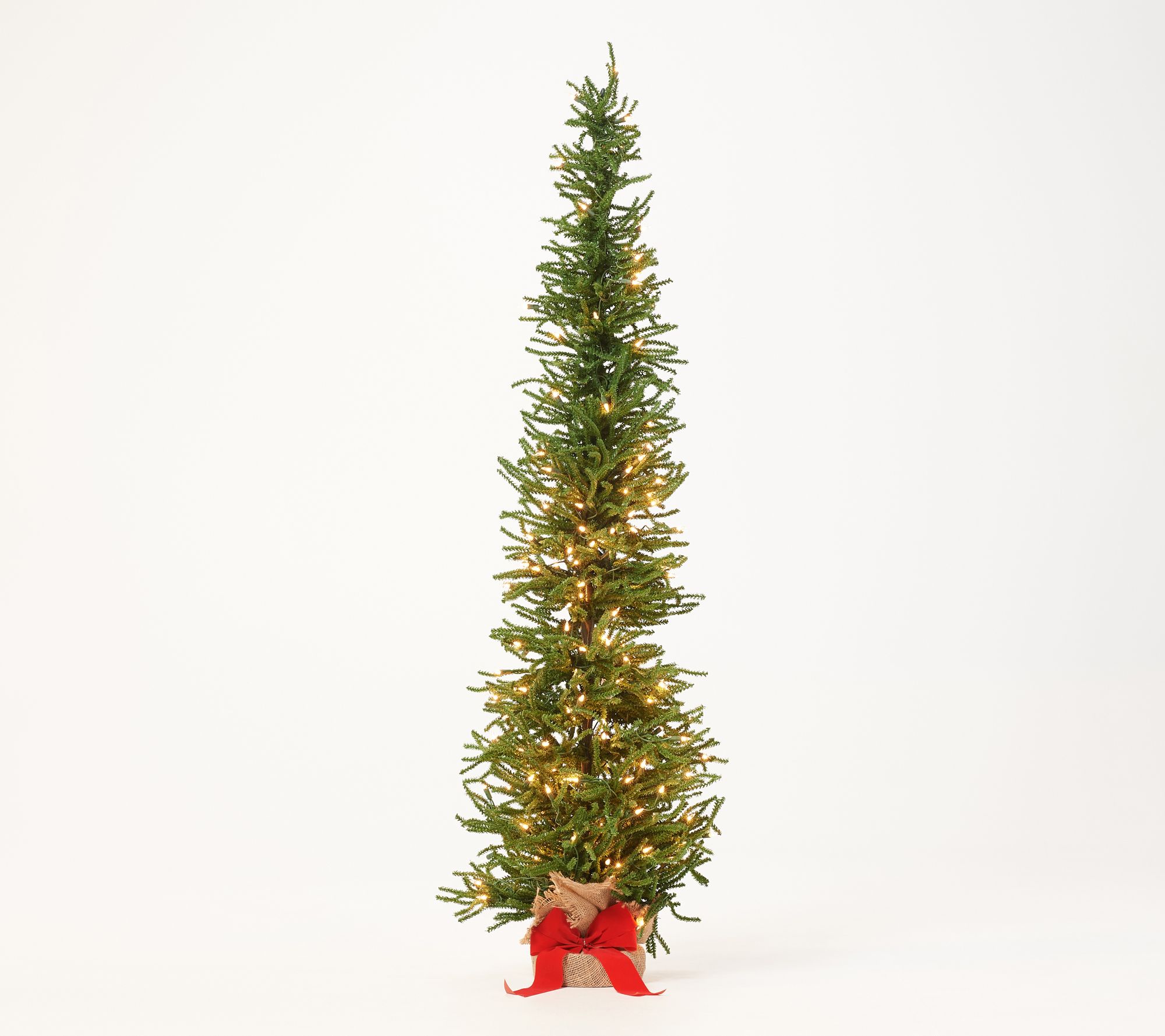 "As Is" 5' Illuminated German Pine Slim Tree in Burlap Base - QVC.com