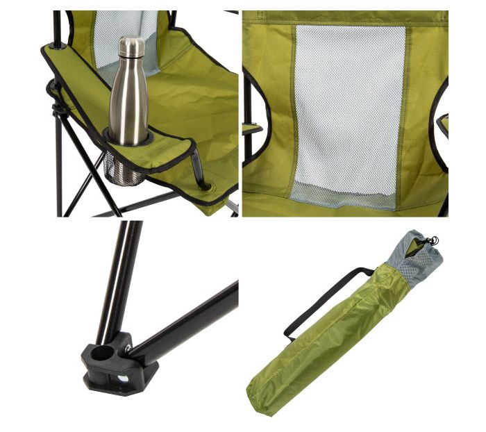 Camp & Go Mesh Back Quad Camping Chair Green - QVC.com