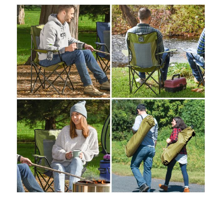 Camp & Go Mesh Back Quad Camping Chair Green - QVC.com