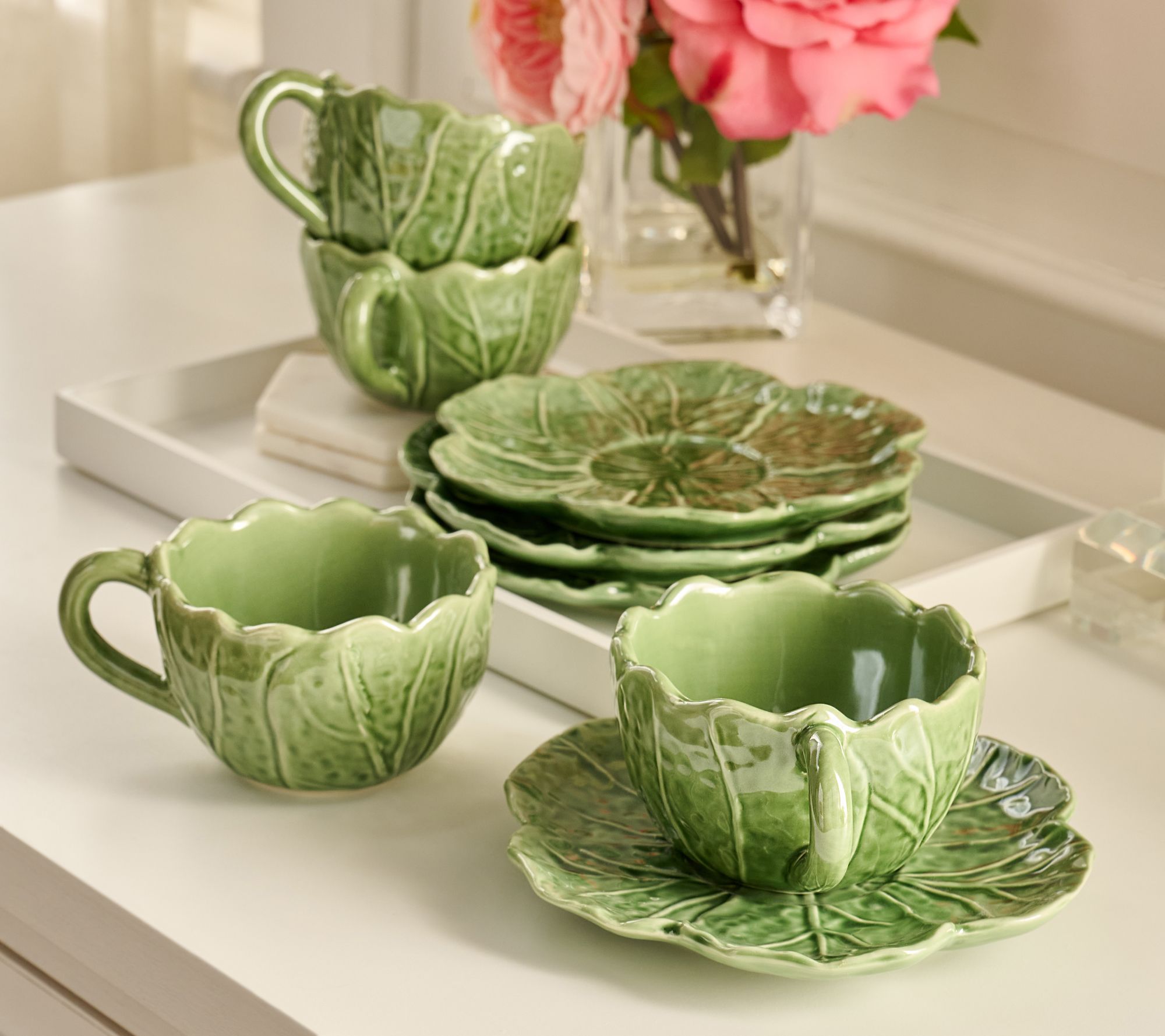 Cozy Cottage by Liz Marie Set of 4 Cabbage Teacups - QVC.com