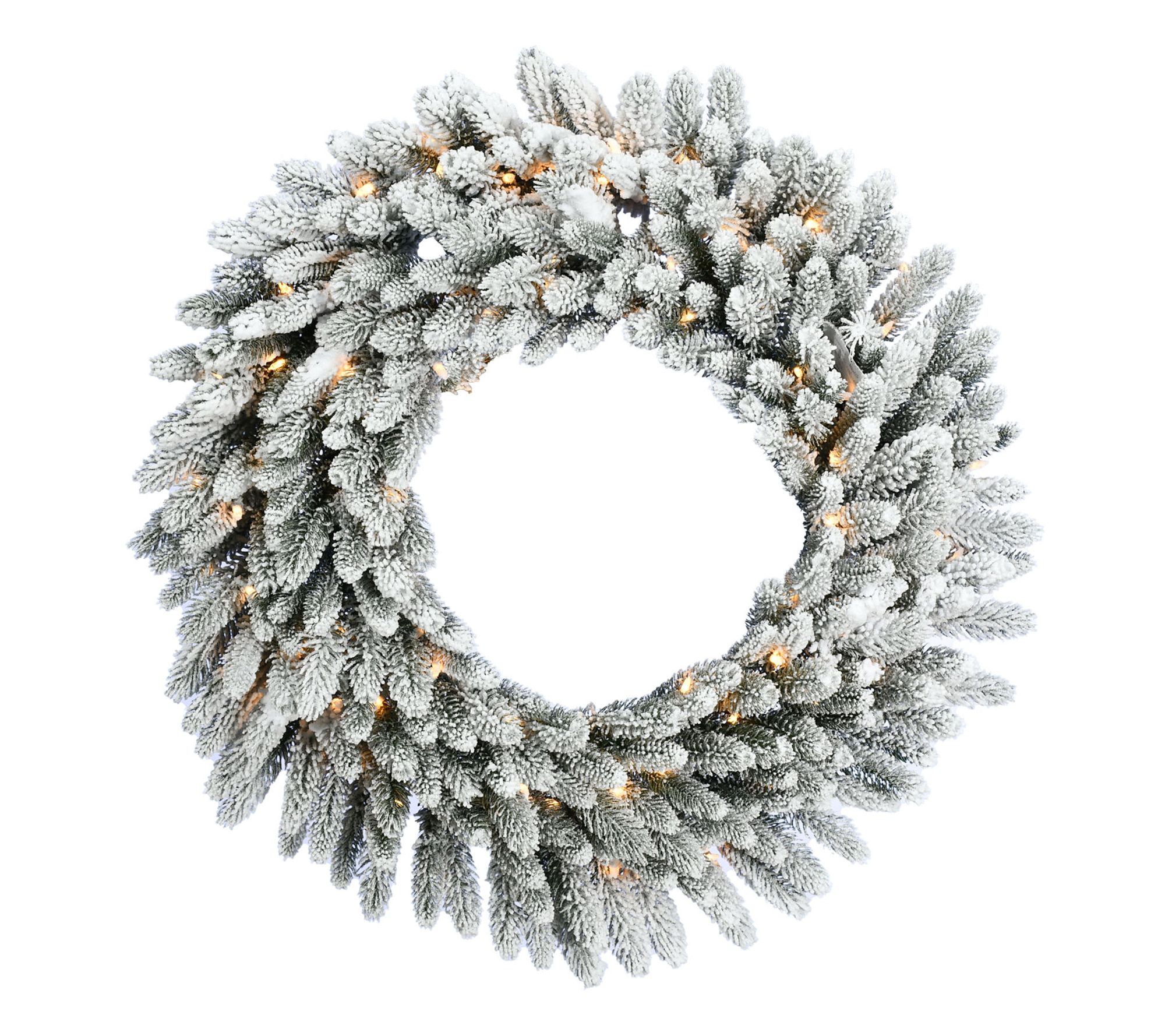 Fraser Hill Farm 24-In. Icy Frost Snow FlockedWreath - QVC.com
