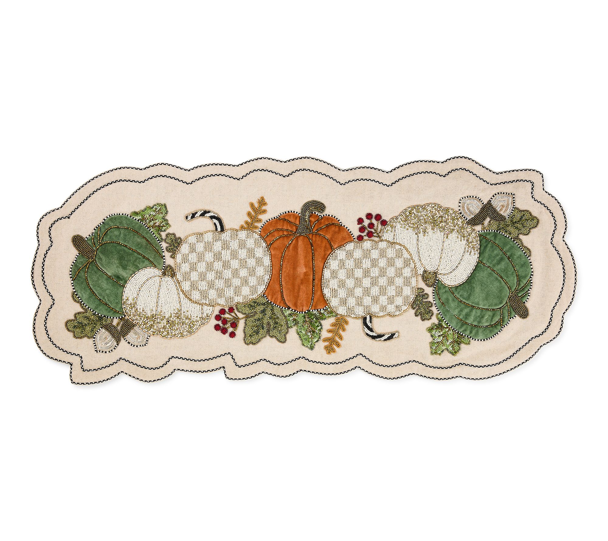 MacKenzie-Childs Mocha Check Pumpkin Beaded Tab le Runner - QVC.com