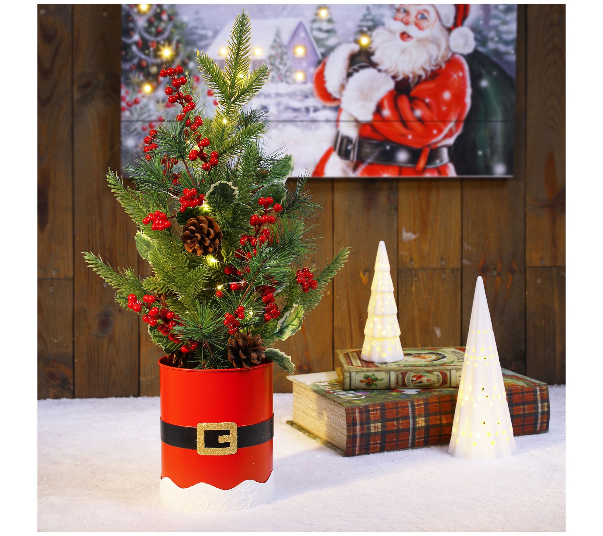 Glitzhome Santas Belt 22" LED Lighted Potted Ch ristmas Tree - QVC.com