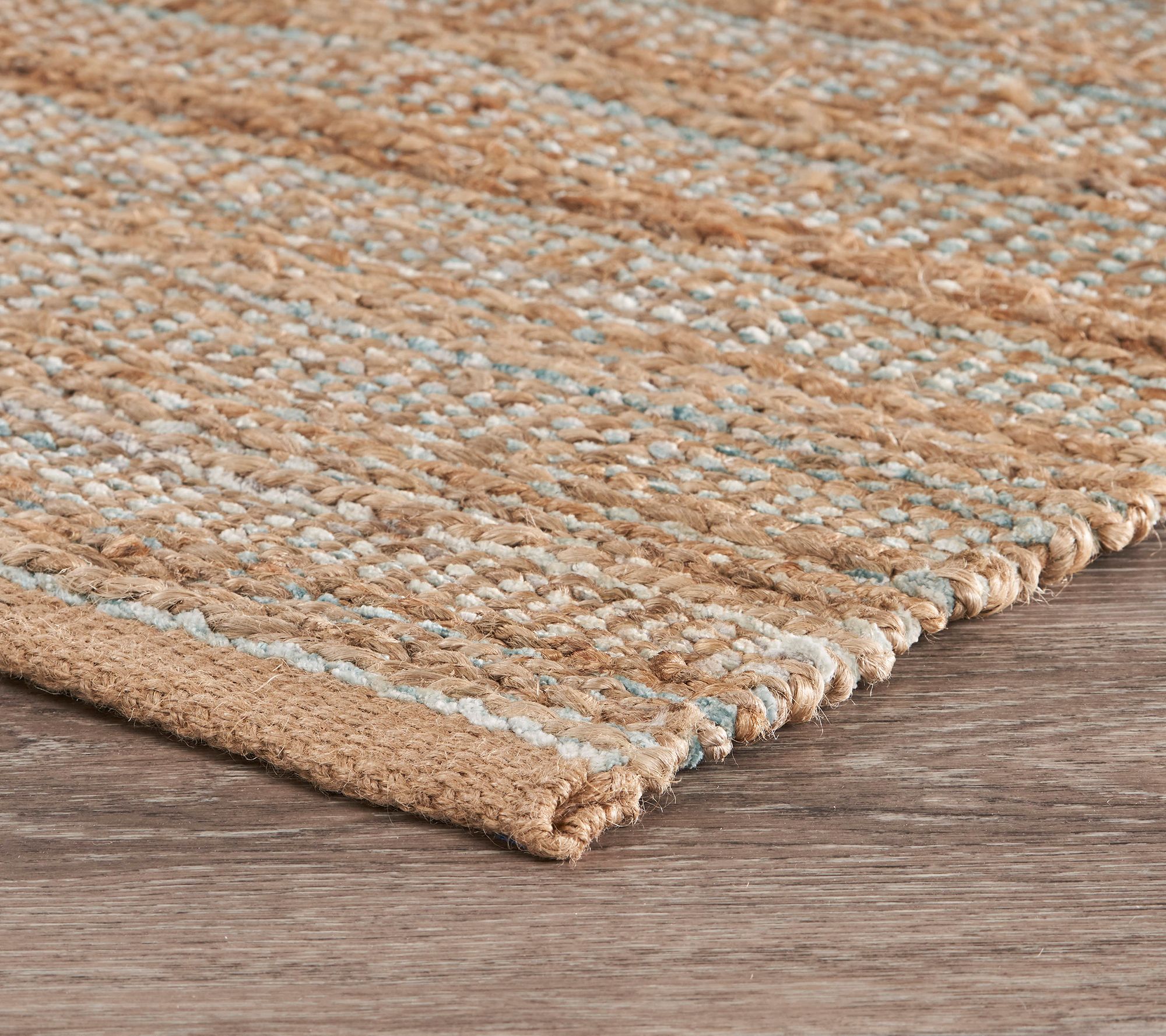 Ox Bay 5' x 7'9" Jute and Chenille Spa Blue Braided Area Rug - QVC.com