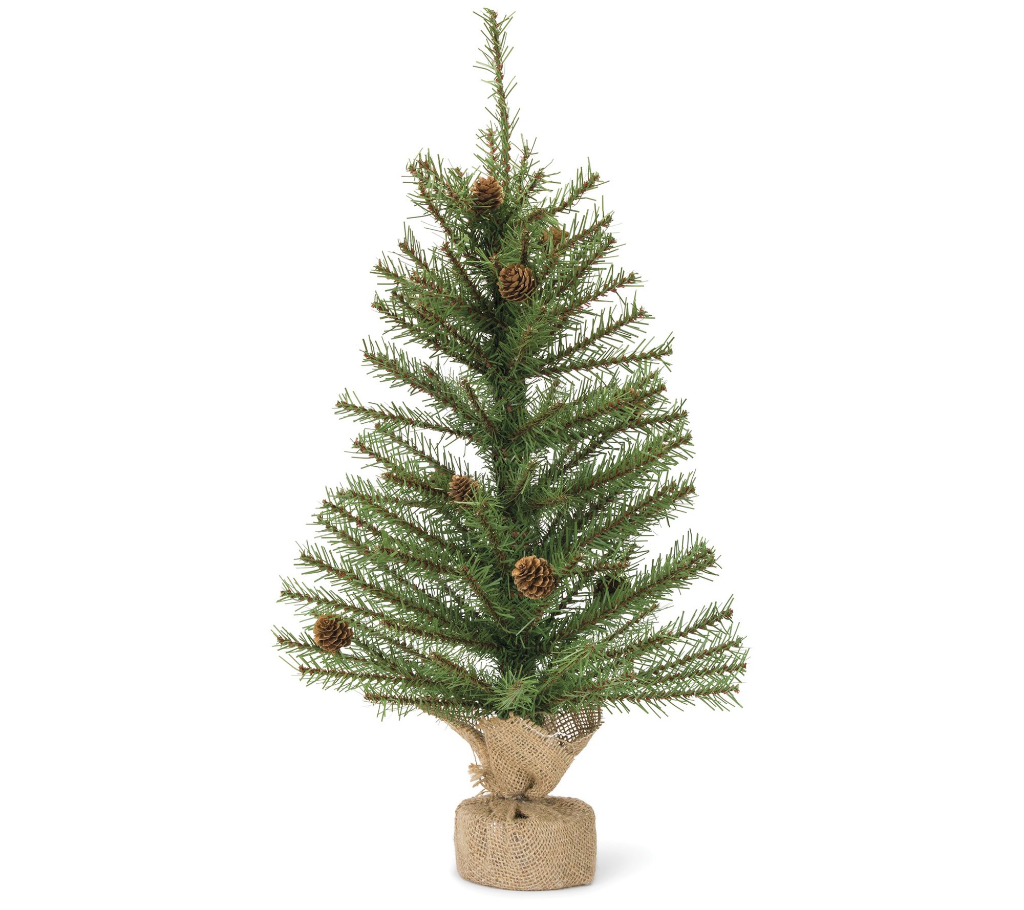 Melrose Mini Pine Tree w Burlap Bag Base and Pinecone Accents - QVC.com